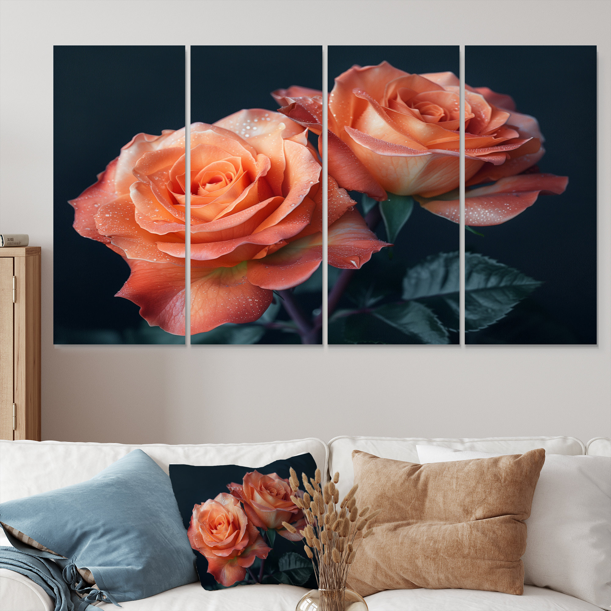 Latitude Run® Glamorous Glow Orange Roses On Black I - Roses Wall Art ...