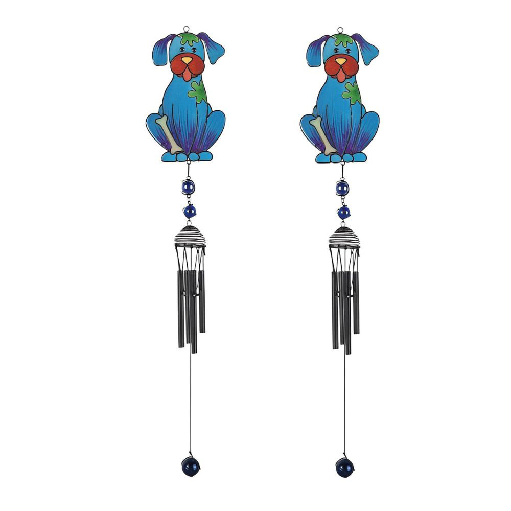 Astoria Grand 2-PC Gift Set ICE ARMOR 30" Long Blue Dog Wind Chime with ...