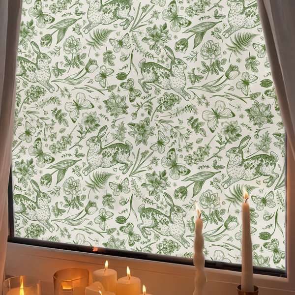August Grove® Translucent Vintage Rabbits Green Window Film | Wayfair