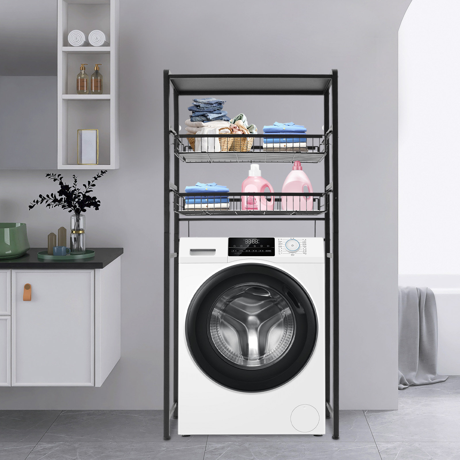 Rebrilliant 3-Tier Washing Machine Shelf Laundry Room Storage Shelf ...