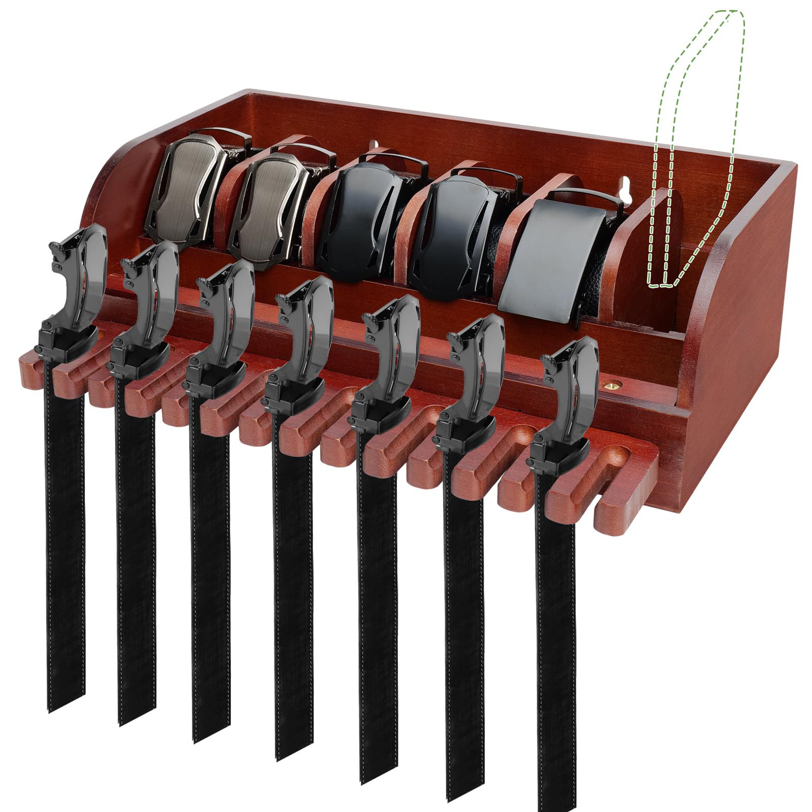 BOJUNTAN Bamboo Belt Organizer Box, Adjustable 6+14 Grids Belt Rack ...