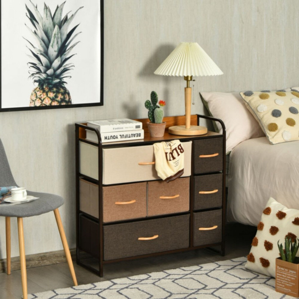 Ebern Designs 7 Drawer Tower Steel Frame and Wooden Top Dresser Storage ...