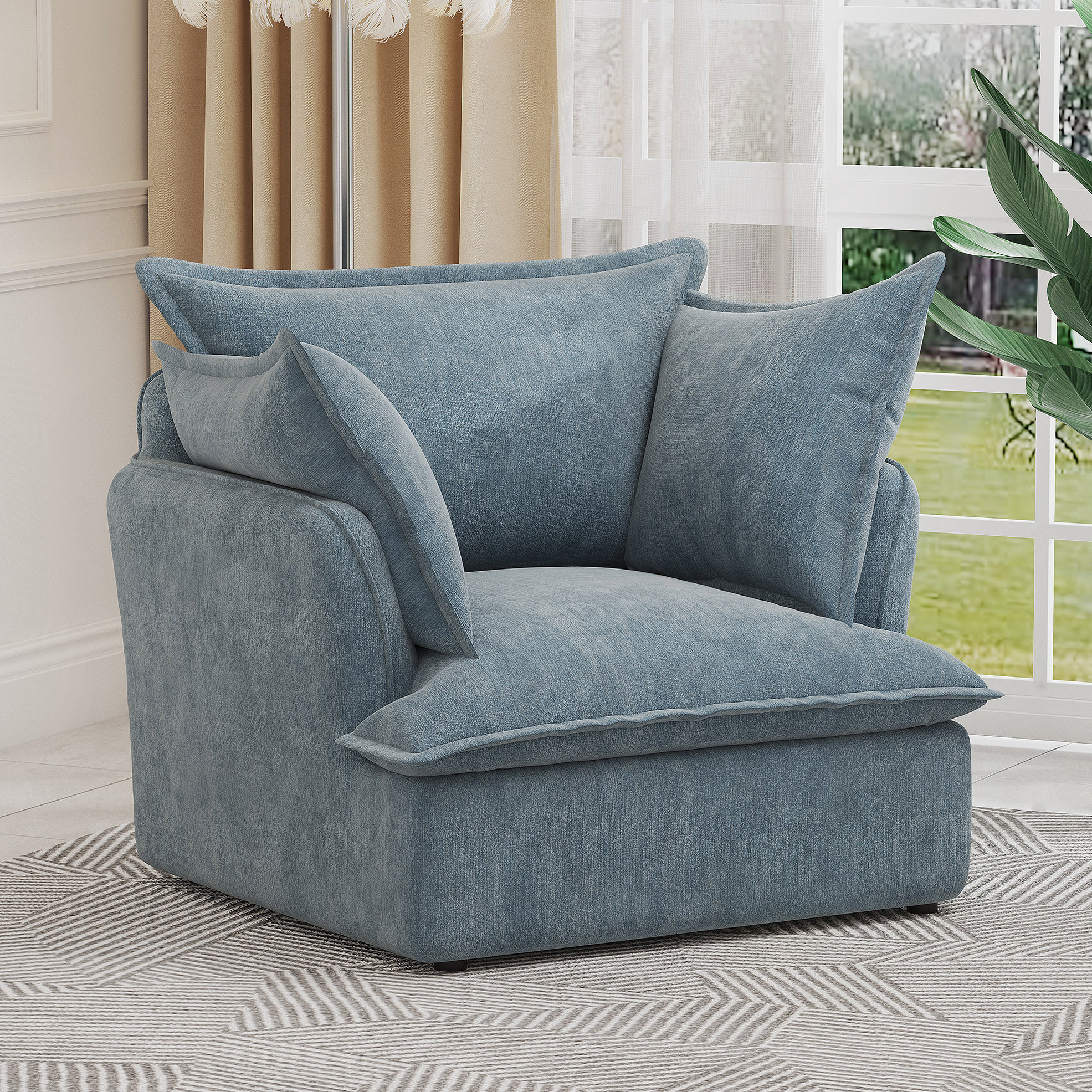 Ebern Designs Chenille Armchair Modern Accent Single Sofa, Comfortable ...
