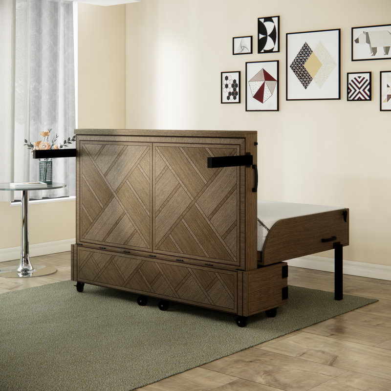 Foundry Select Ambrosia Queen Solid Wood Rolling Cabinet Bed with ...