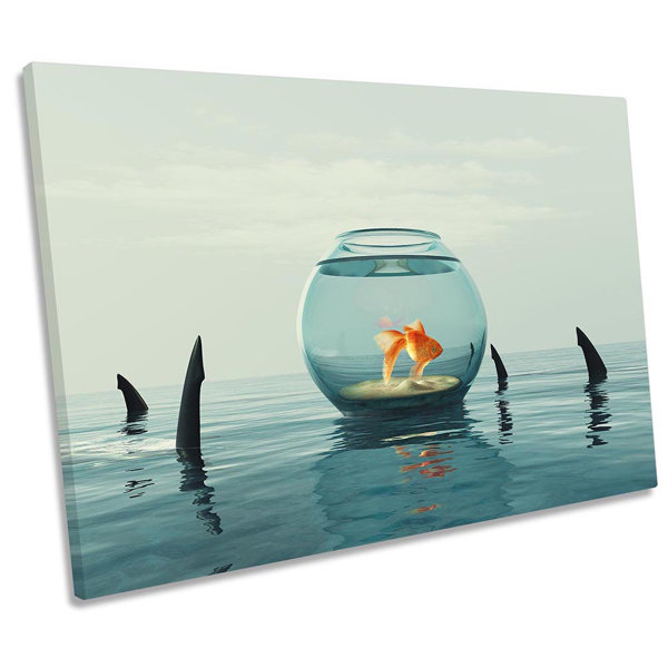 House of Hampton Goldfish Bowl Shark Fins - Wrapped Canvas Graphic Art ...