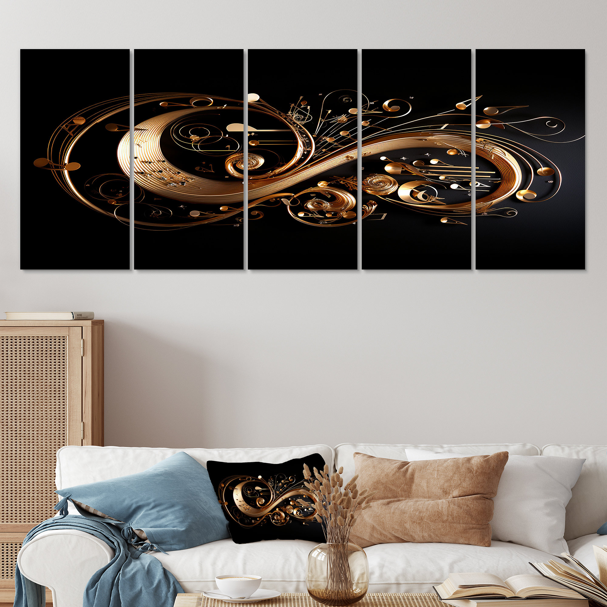 Ivy Bronx Abstract Golden Music Tremble - Music Wall Art Decor 5 Piece ...