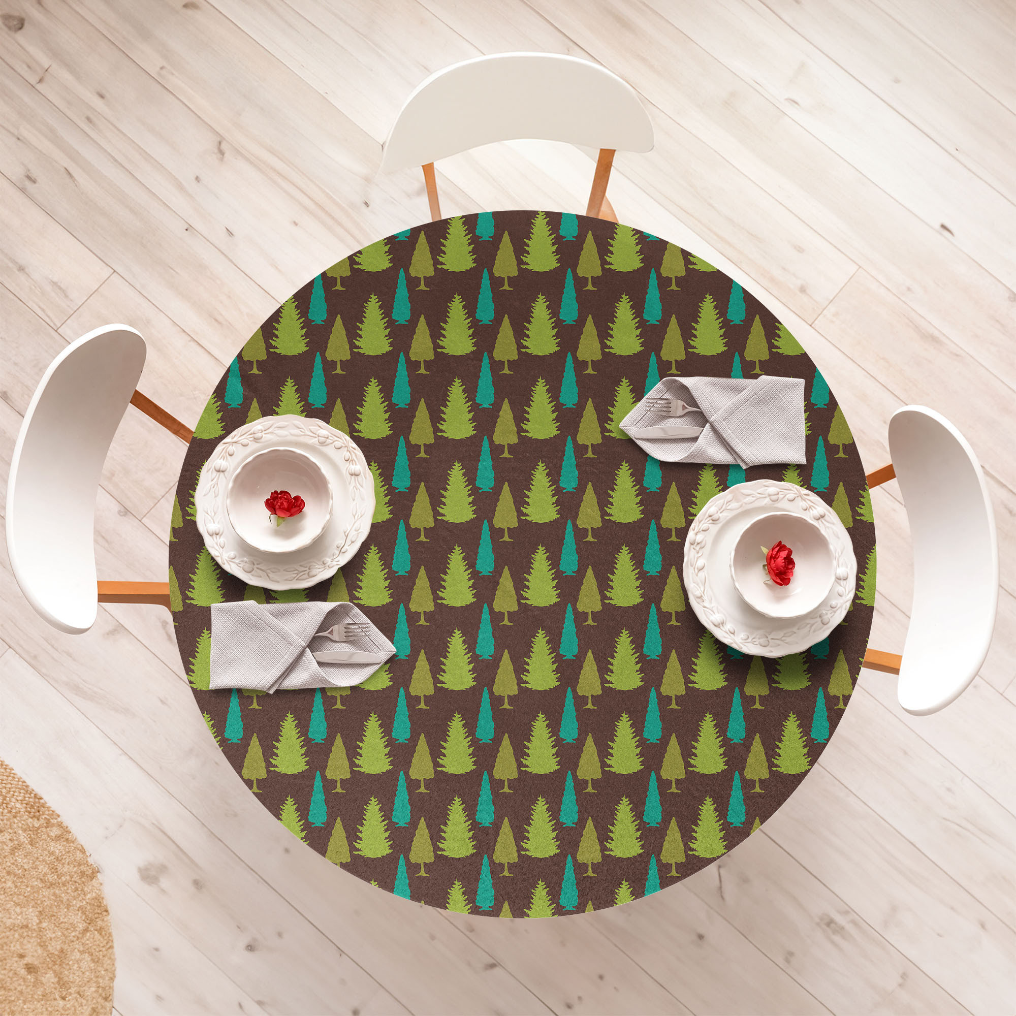 Union Rustic Pine Tree Fitted Round Tablecloth Diameter Brown Apple ...