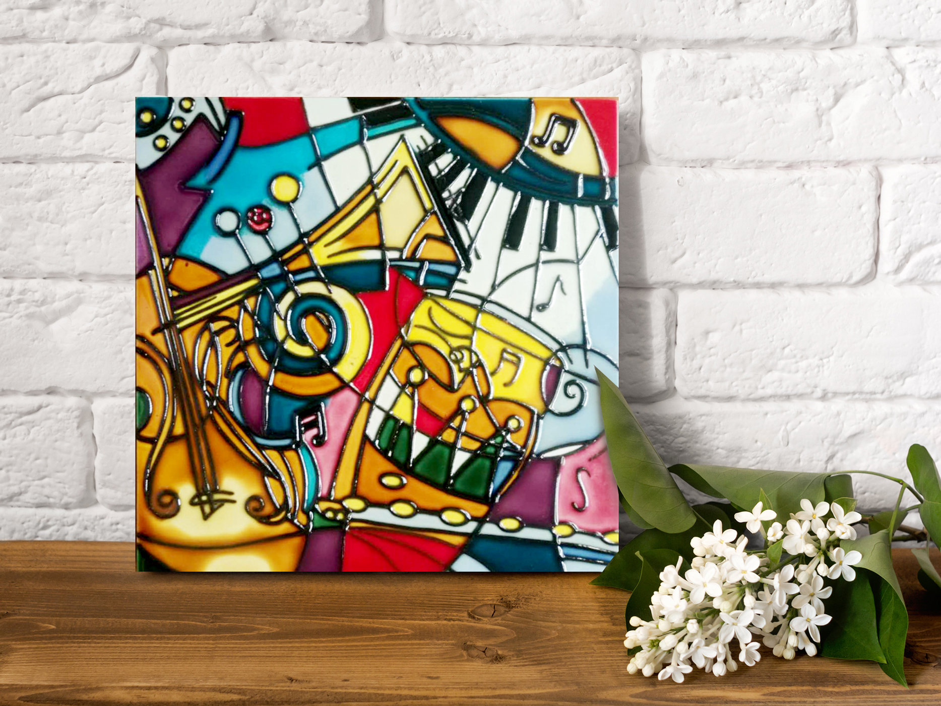 Continental Art Center 8 x 8" Music Pattern Ceramic Art Tile Wall Décor ...