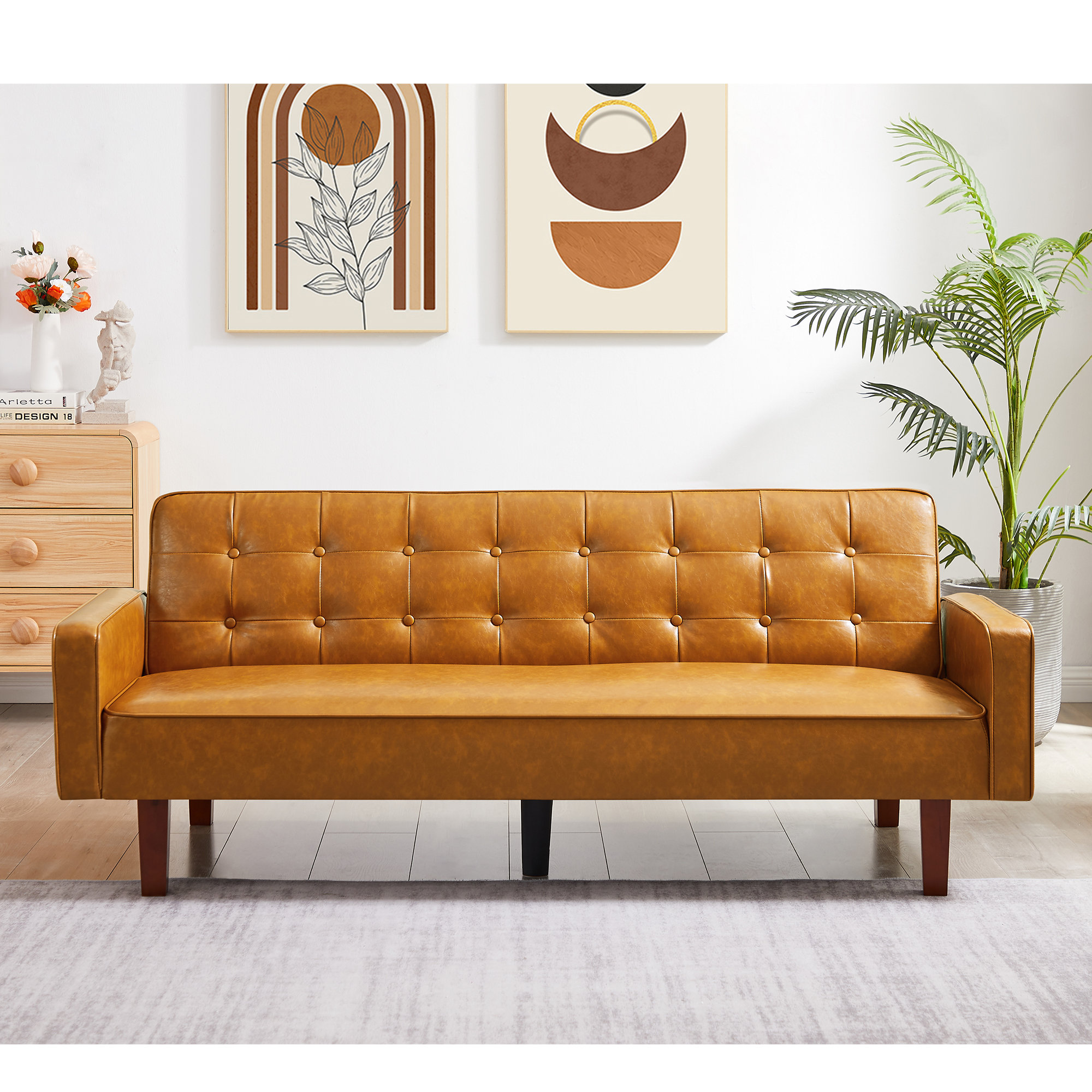 Ebern Designs Segera sofa 74.5" Faux Leather Square Arm Sofa & Reviews ...
