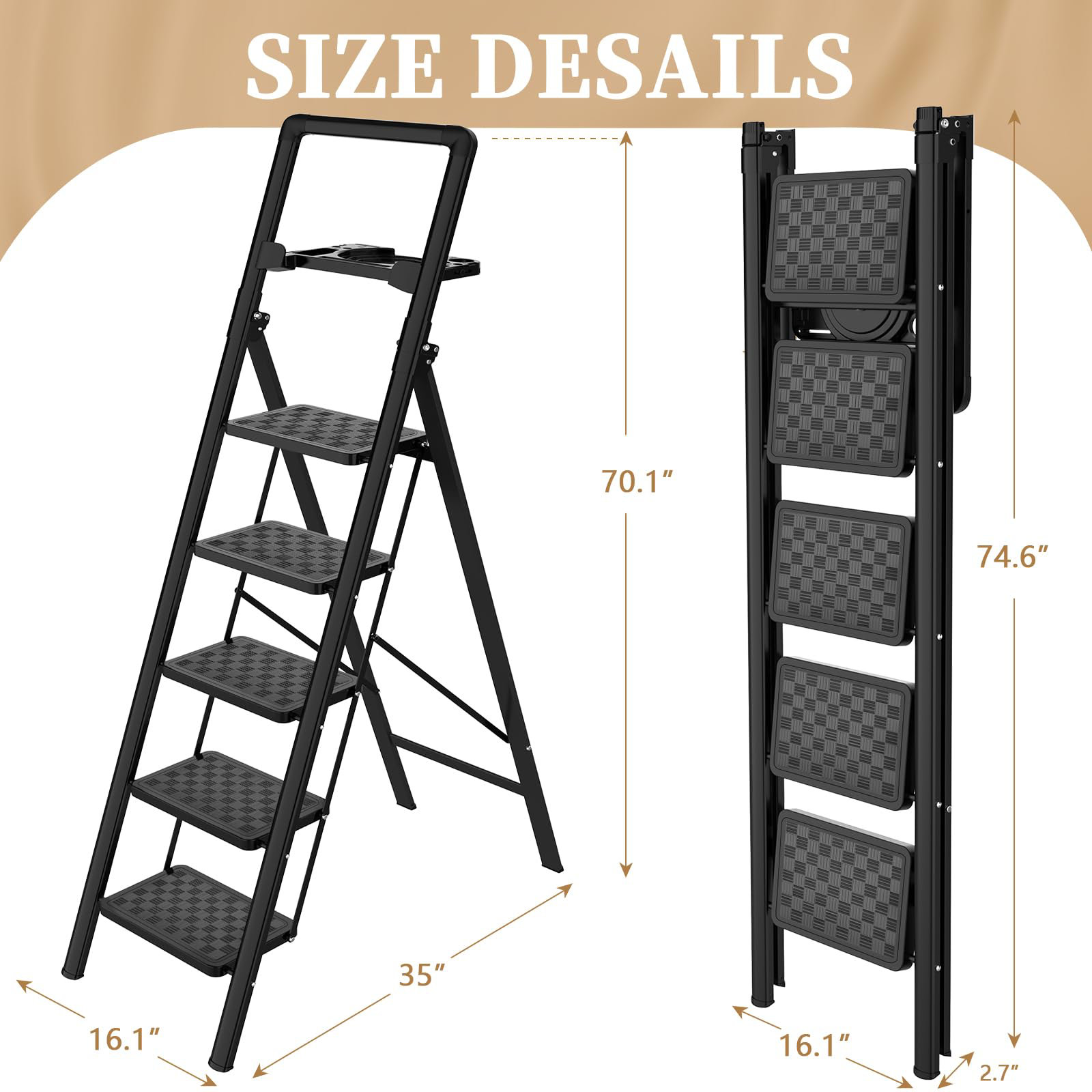 WFX Utility™ 6 Step Ladder Folding Step Stool, Portable Sturdy Steel ...