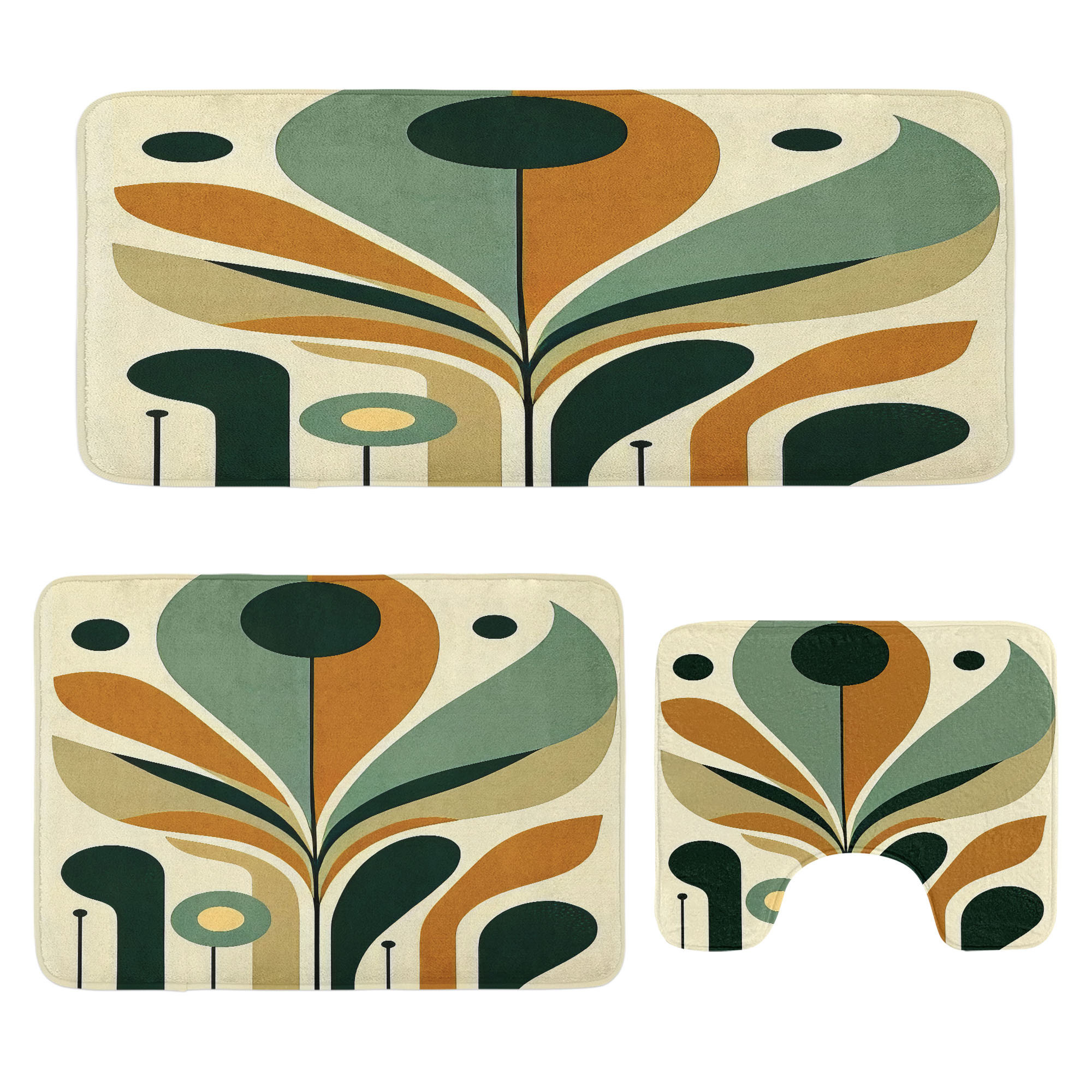 East Urban Home Mid Century Modern Bathroom Rug Set 3 Pieces U-Shape ...