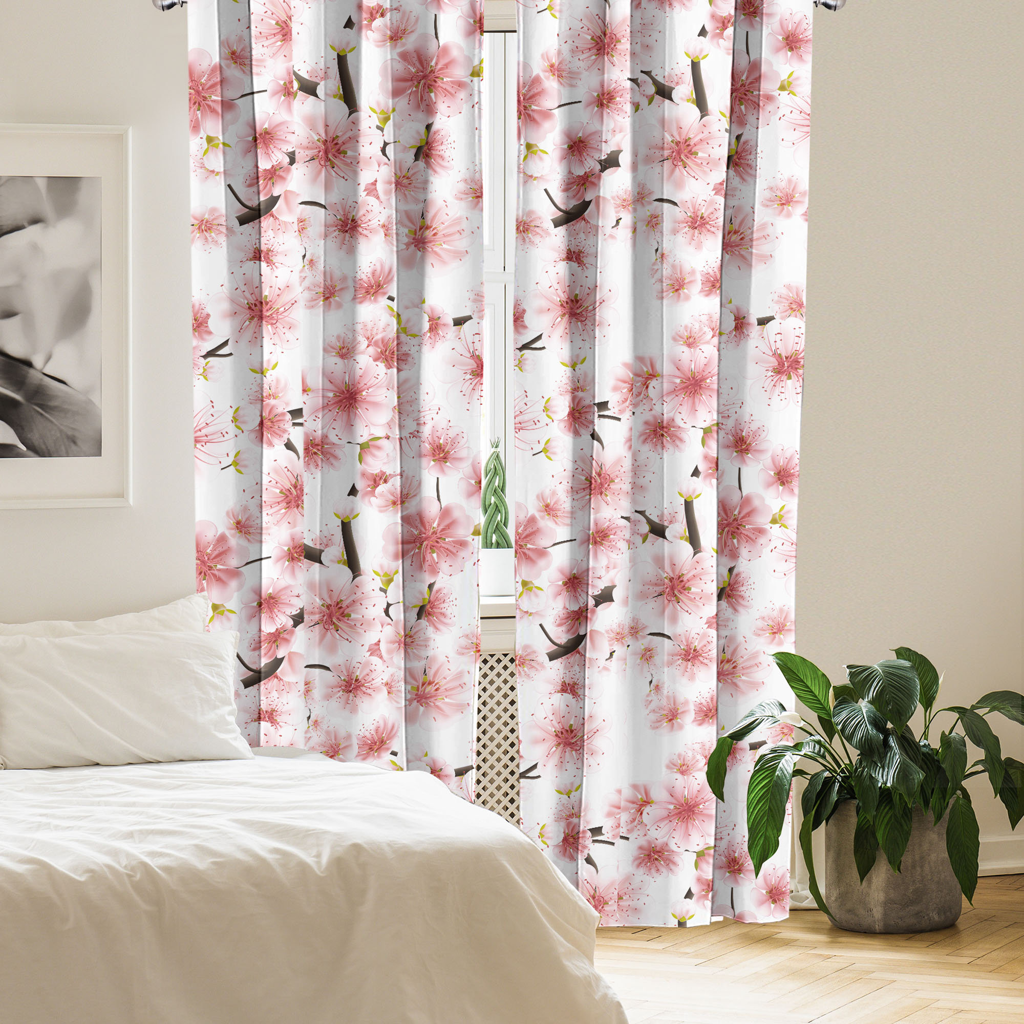 East Urban Home Spring Curtains Sakura Cherry Flowers Plot Pair of Pale ...