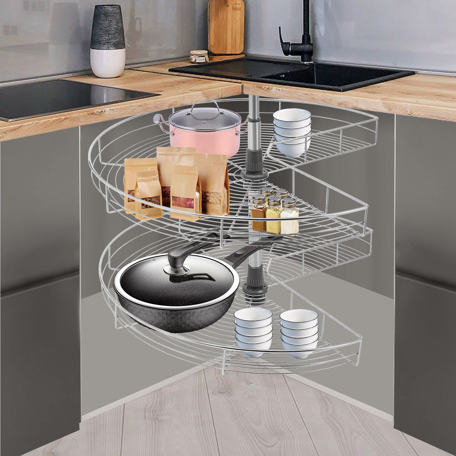 Prep & Savour 2-Tier Cabinet Corner Organizer | Wayfair