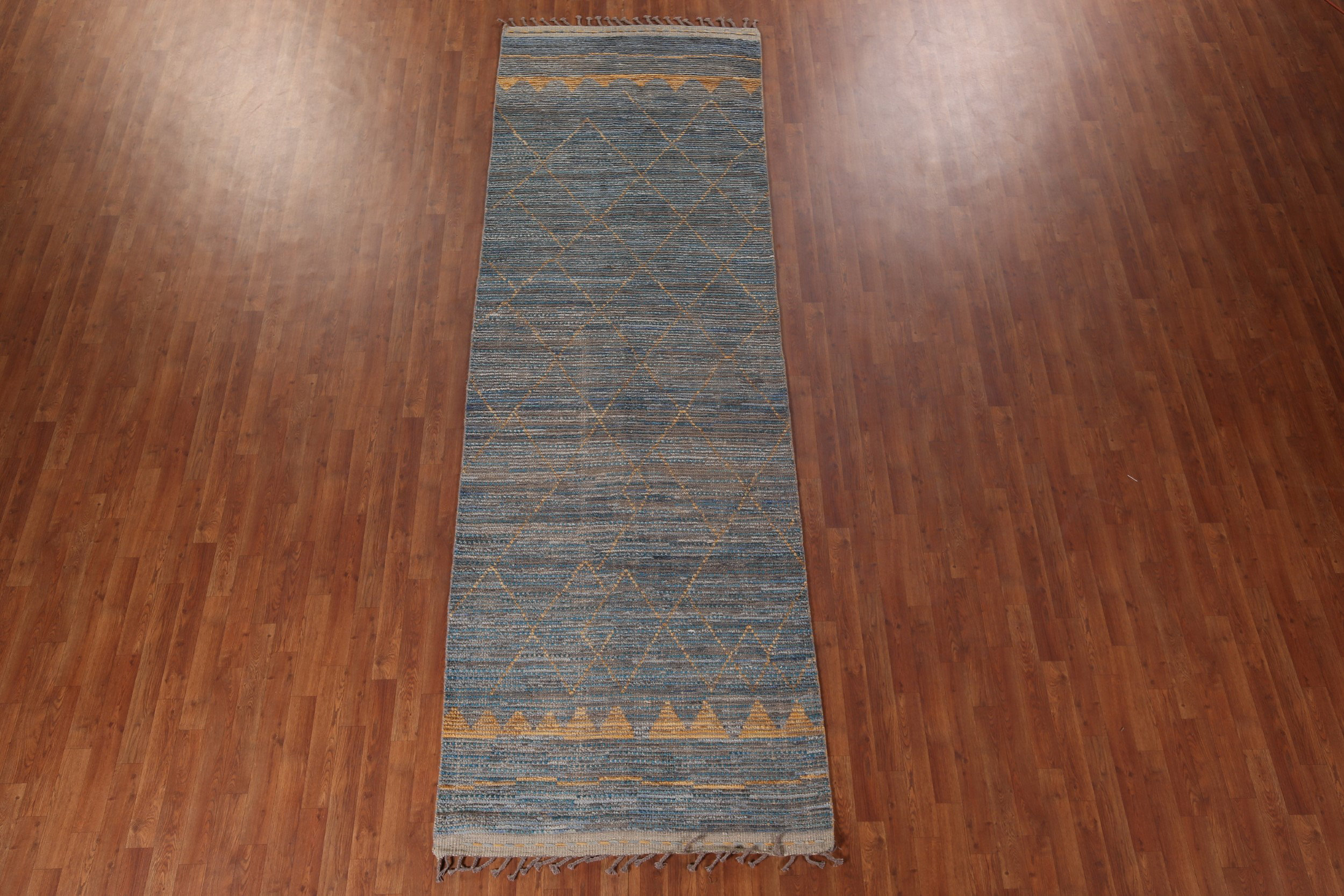 Isabelline Blue Striped Moroccan Oriental Runner Rug | Wayfair