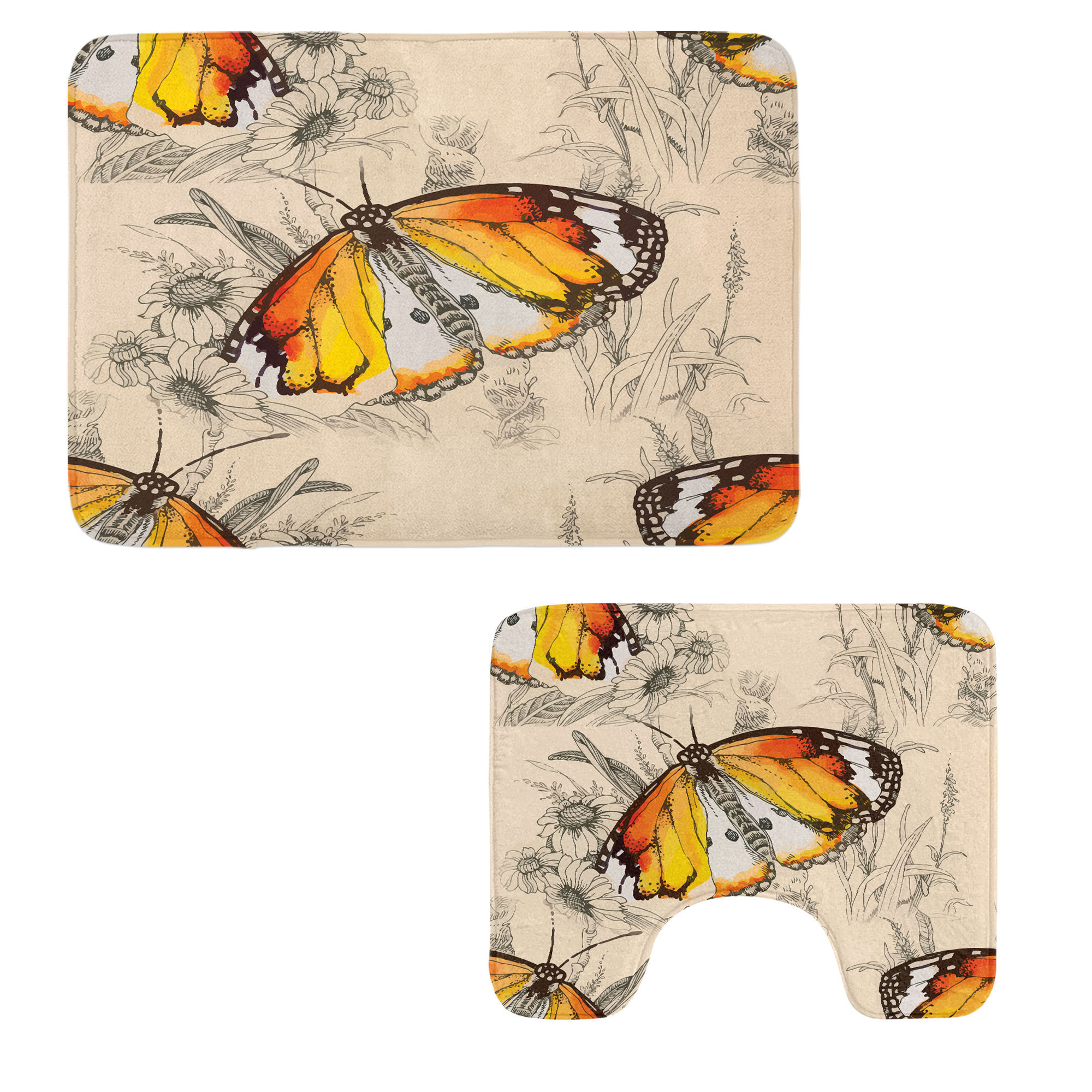 East Urban Home Butterfly Bathroom Rug Set 2 Pieces Rectangle & Contour ...