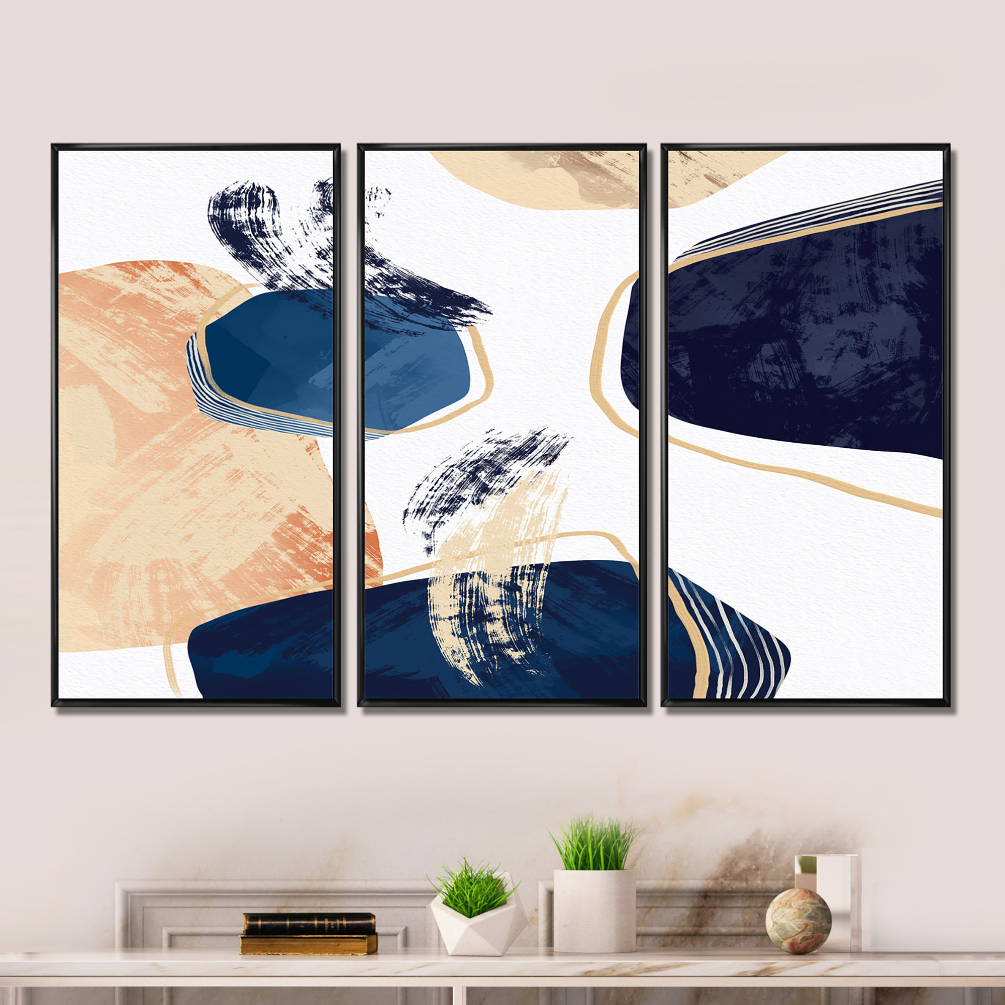 Wrought Studio™ Minimalistic Blue & Earth Tone Shapes III - 3 Piece ...