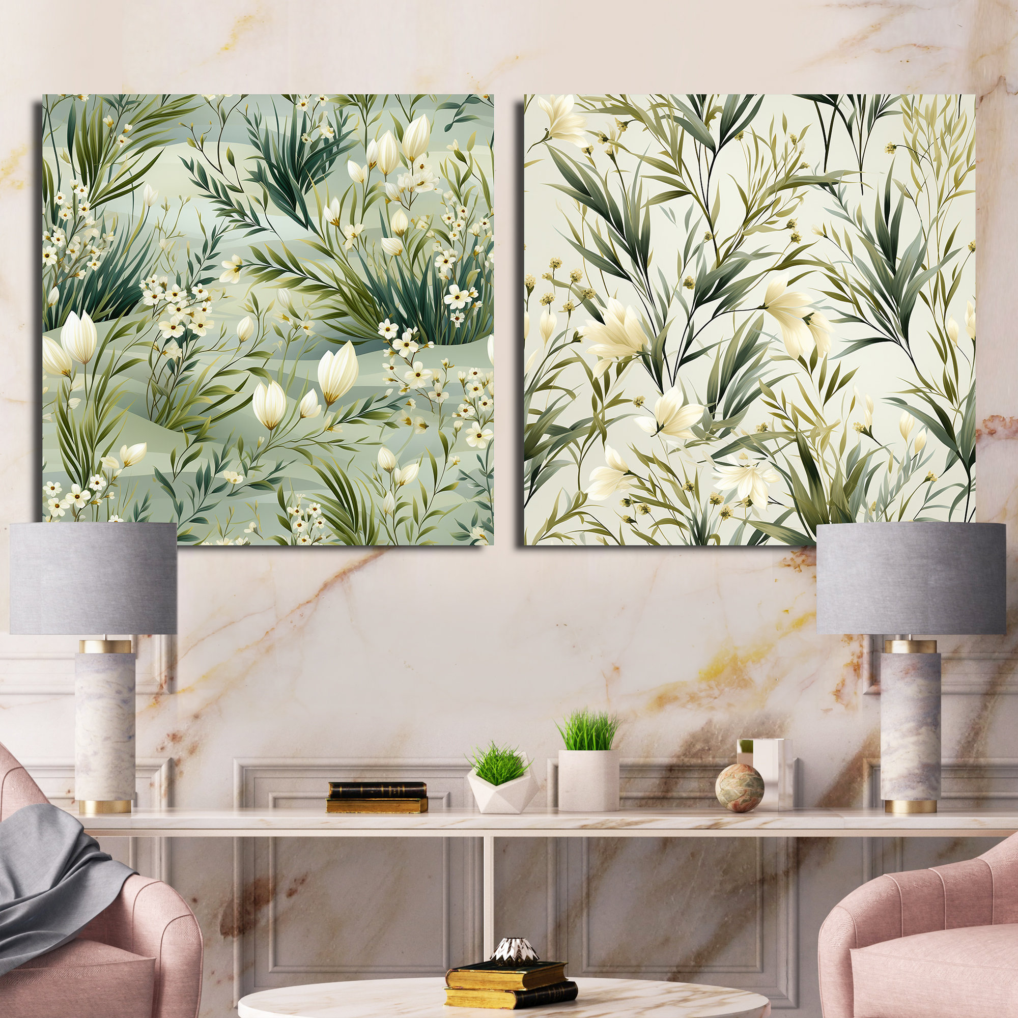 Design Art Green Grassland Meadows - Abstract Botanicals Square Collage ...