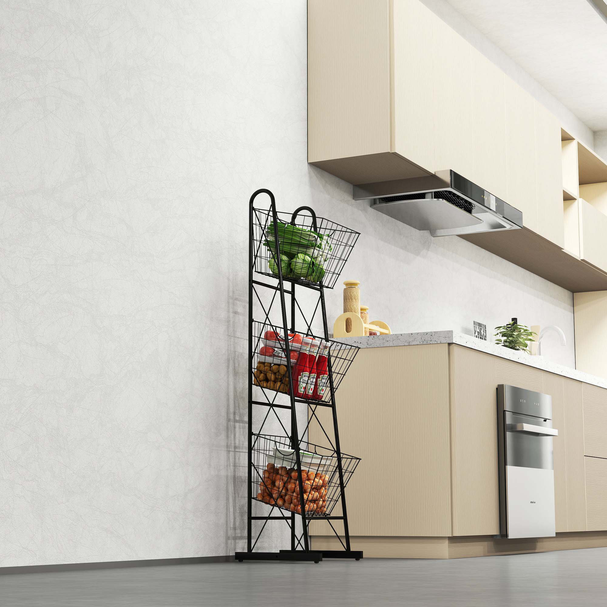 Ebern Designs 3-Tier Kitchen Storage Basket Organizer, Freestanding ...