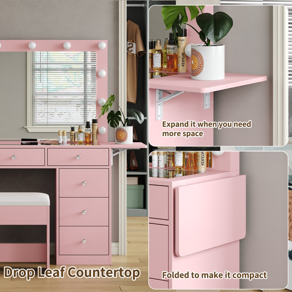 Latitude Run® Makeup Vanity with Power Outlet, 9 Drawers Vanity Desk ...