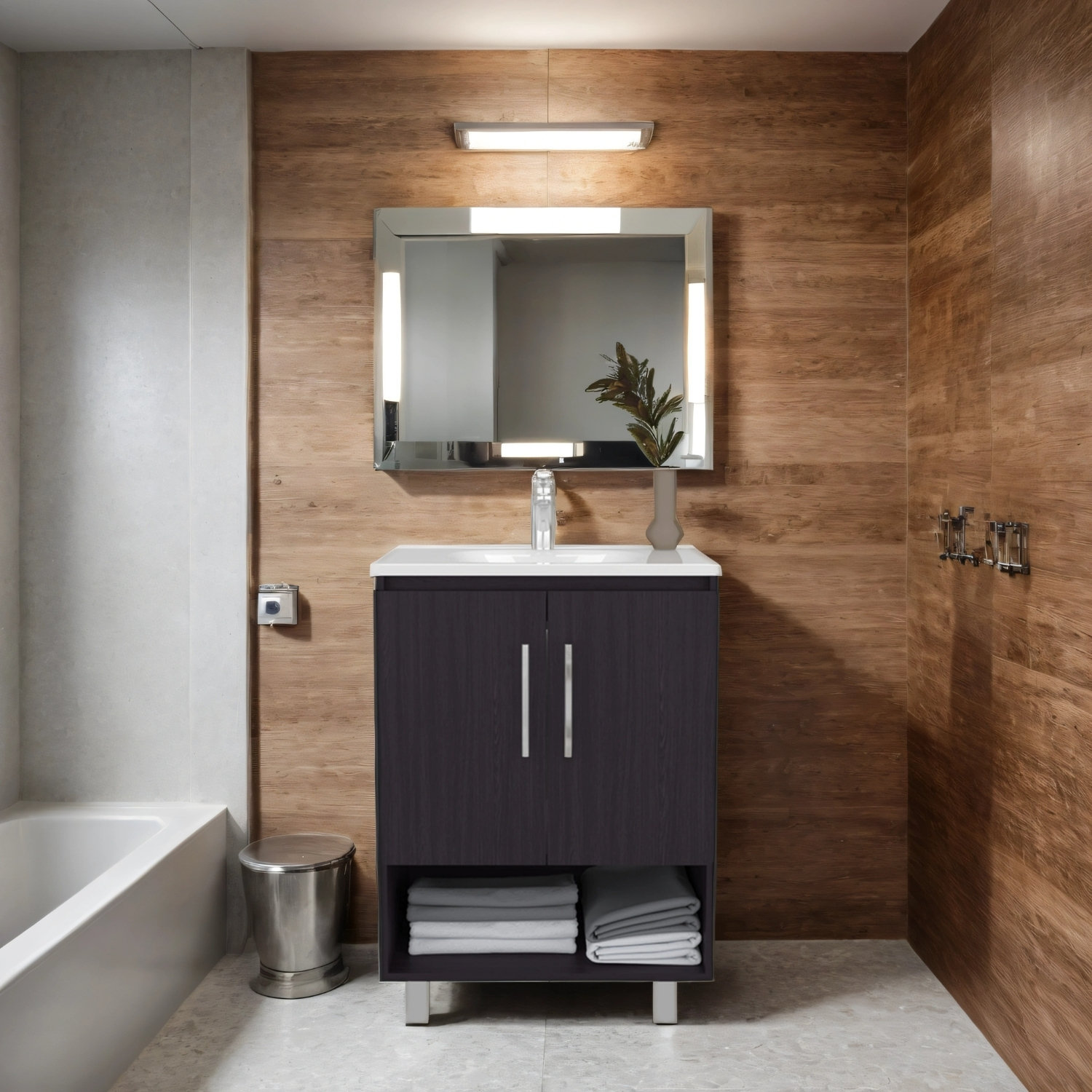 GLIBOY Freestanding Bathroom Vanity Cabinet with Double Doors & Open ...