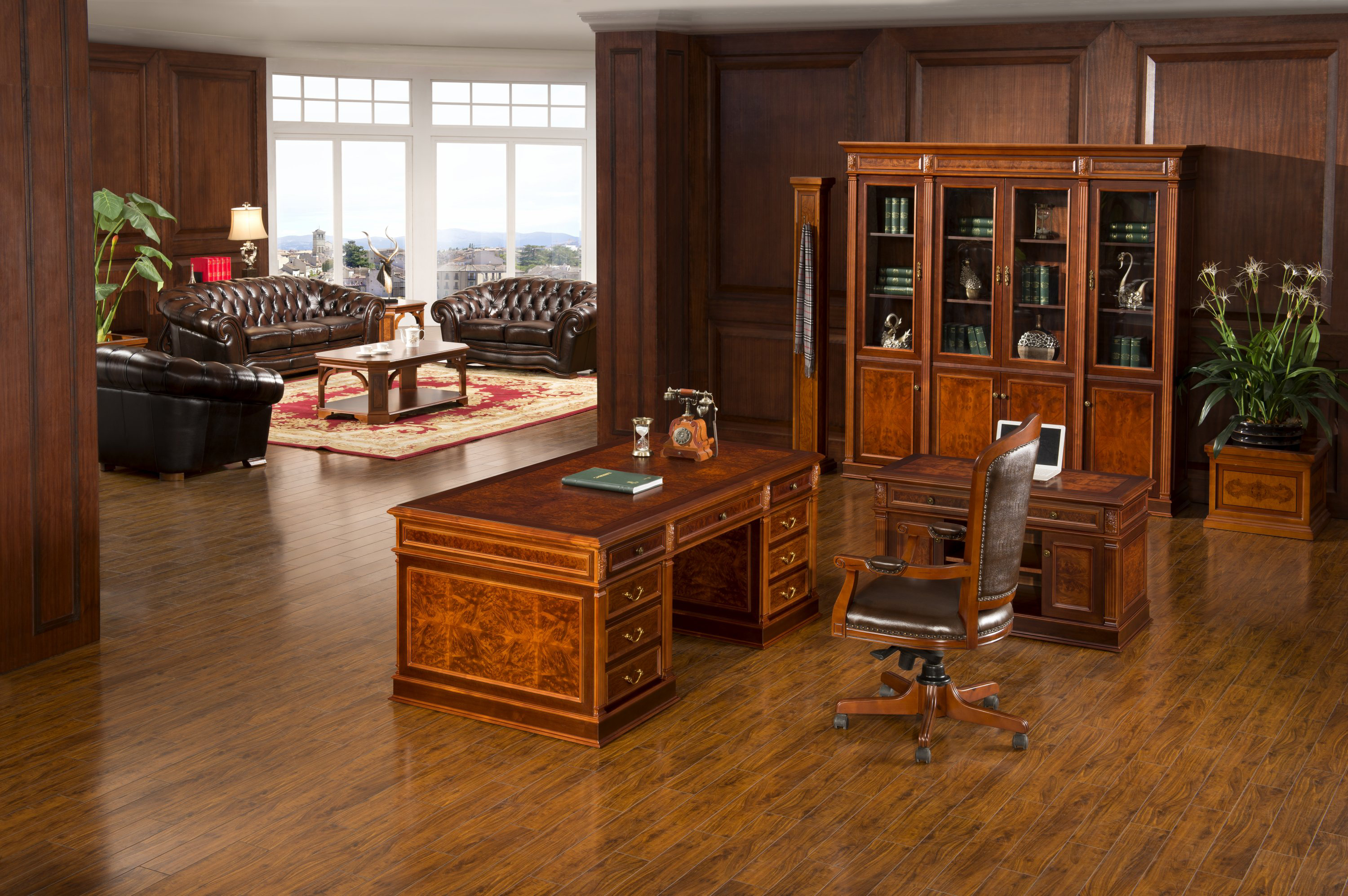 Canora Grey Holthaus 2 Piece Solid Wood Rectangular Executive Desk ...