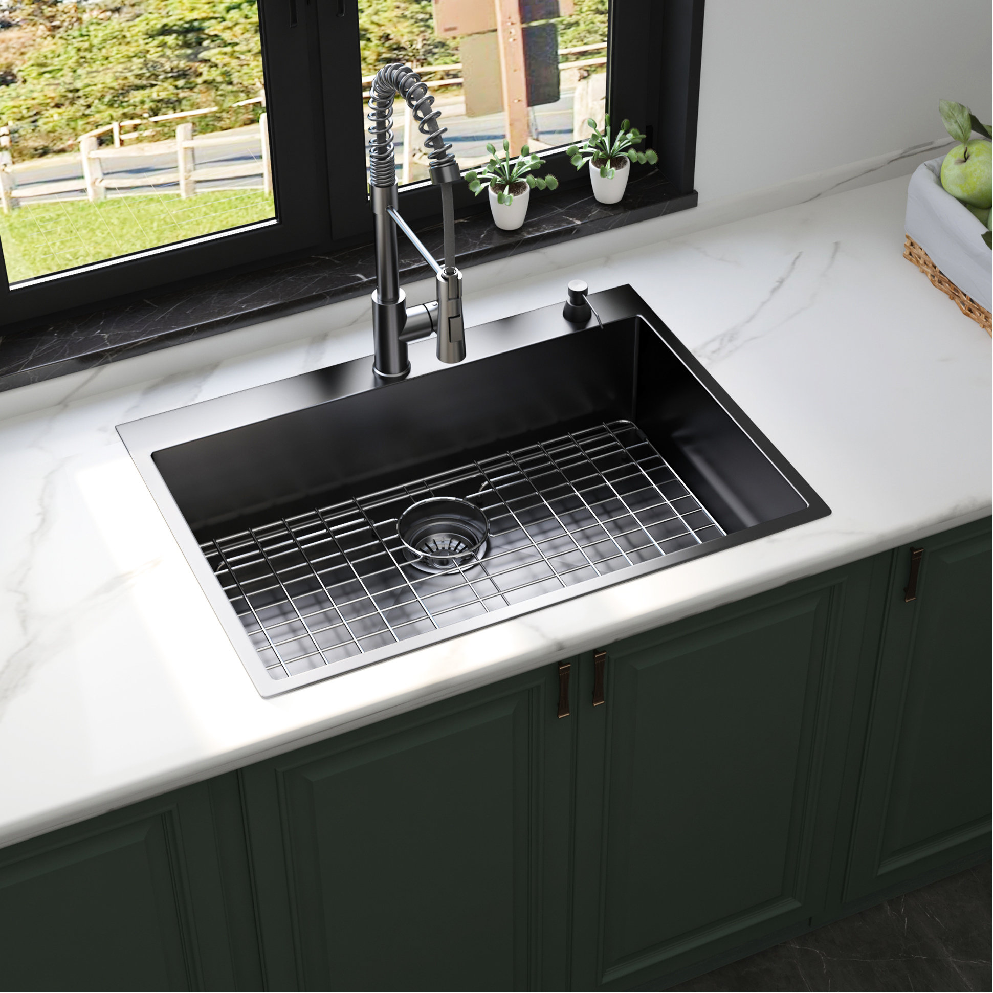 Crafted Palm 304 Stainless Steel Gunmetal Black Sink With Faucet Swivel ...