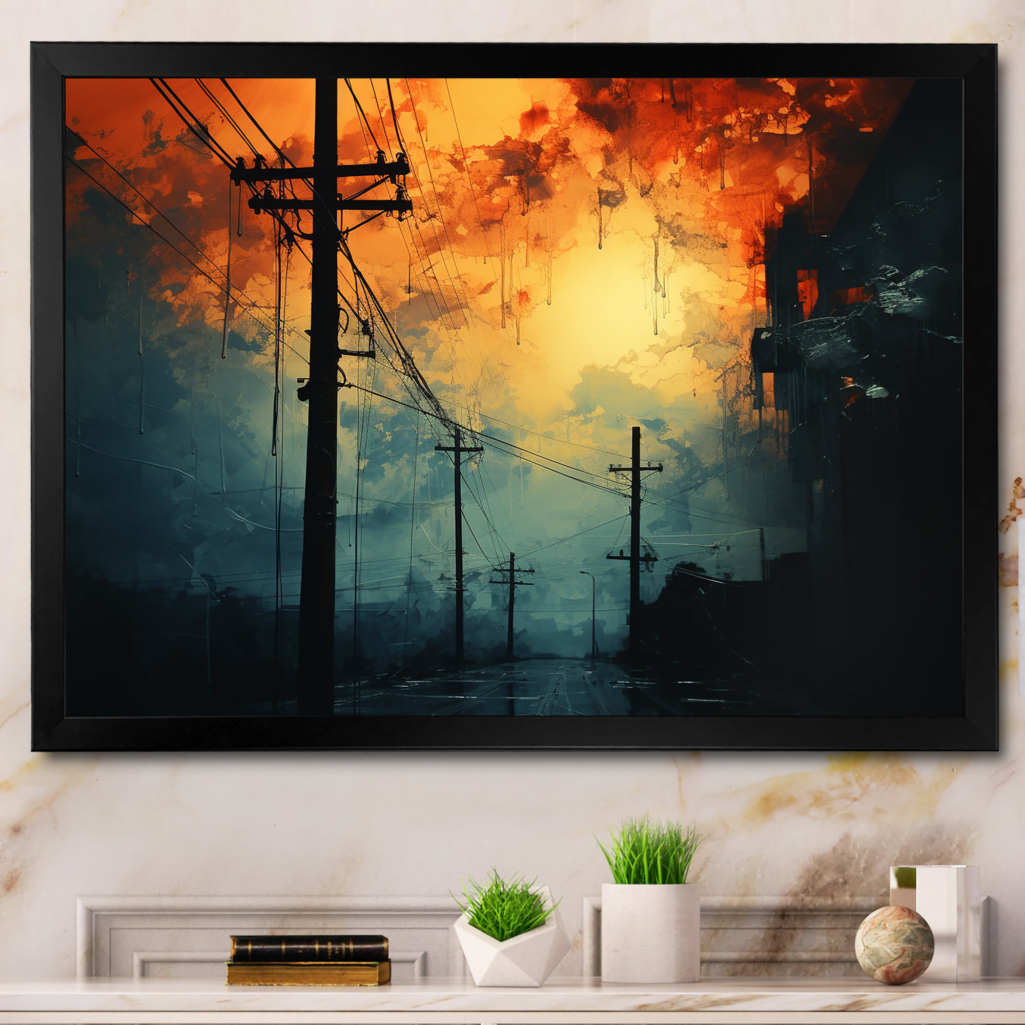 Design Art Azure Arteries Of Power Lines At Sunset - Power Lines Wall ...
