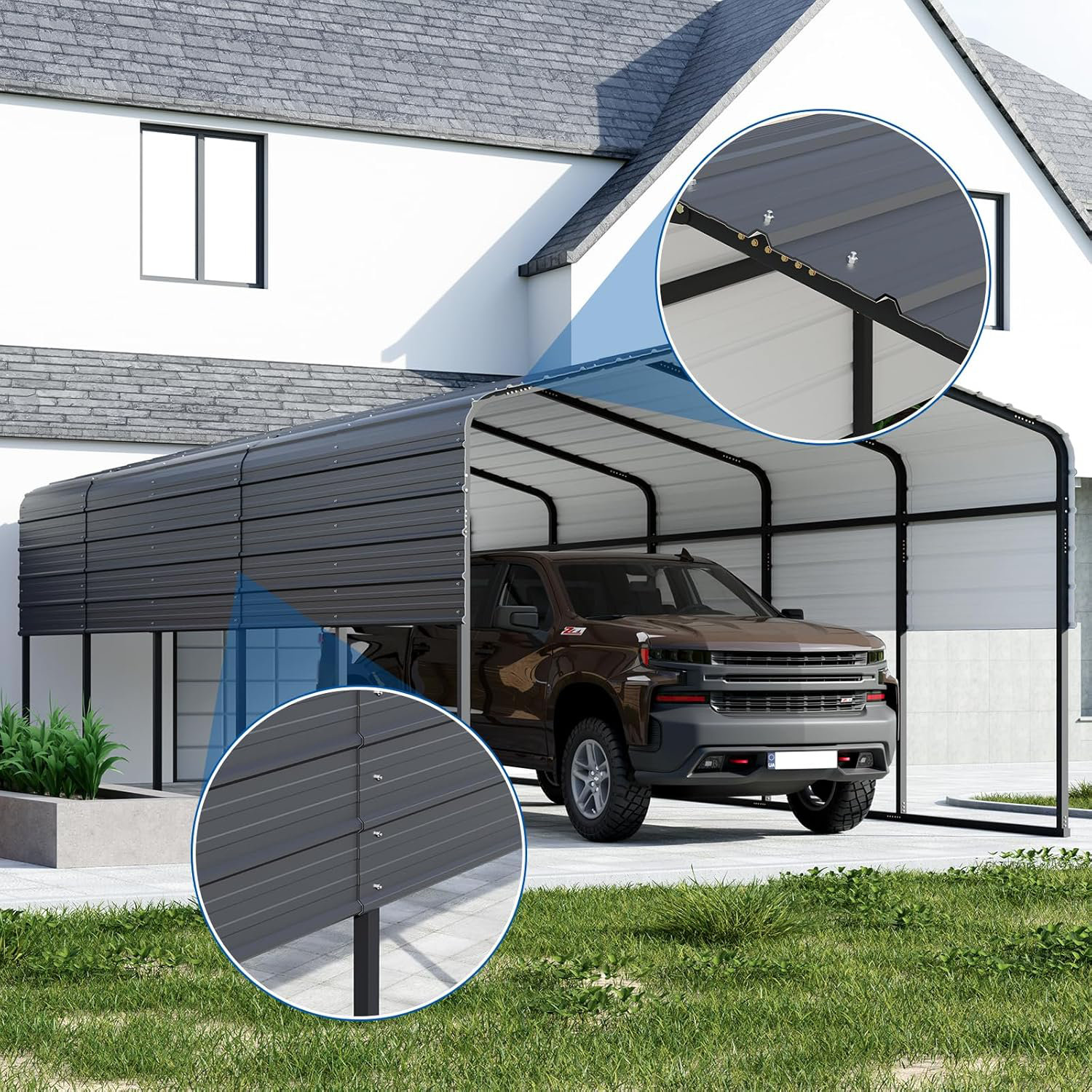 Fashionwu 13 X 26 Ft Metal Carport, Heavy-duty Garage With Galvanized ...