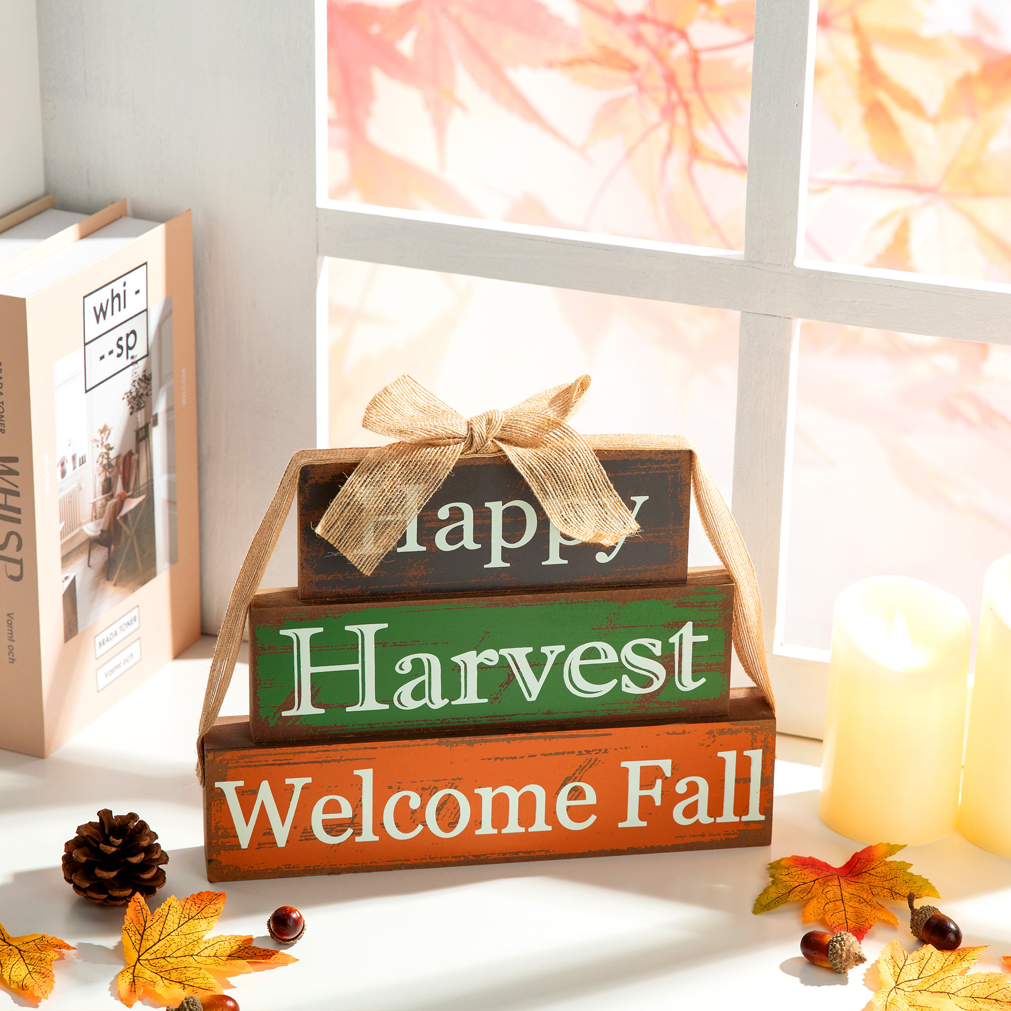 Glitzhome Harvest Words Block Handcrafted Wooden & Reviews | Wayfair