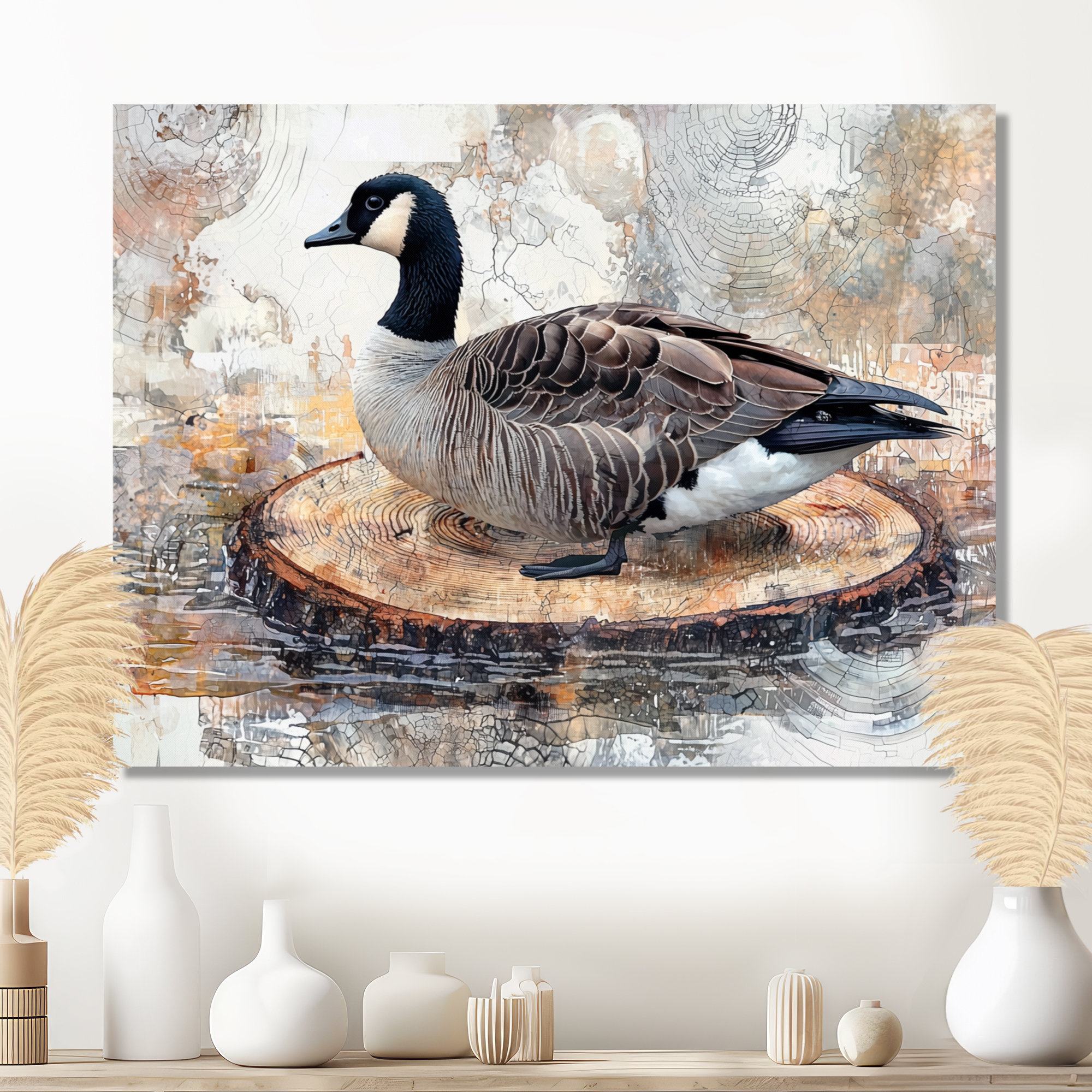 Millwood Pines Canadian Goose In Wooden Lake Landscape III - Goose Wall ...