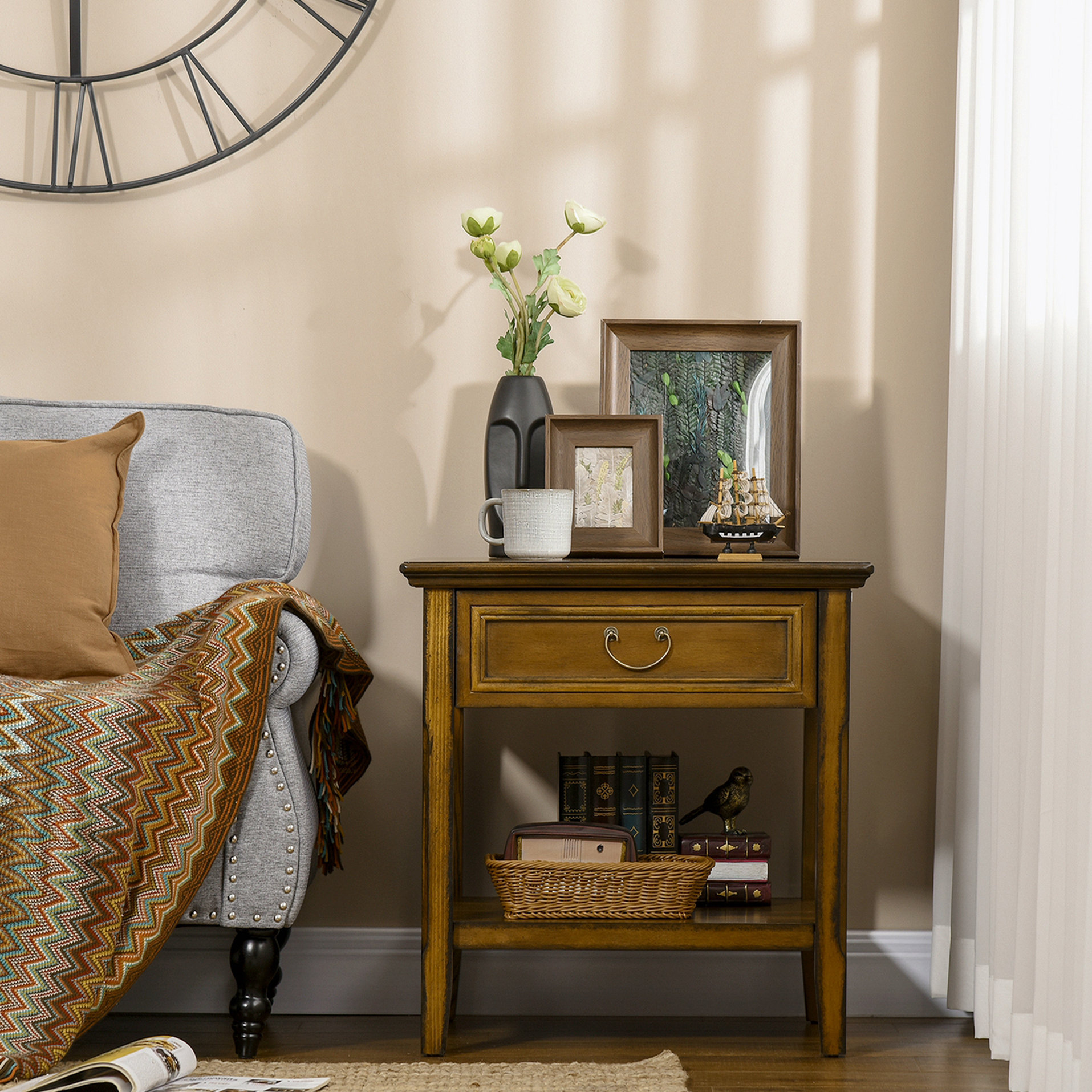 Lark Manor Side Table with Storage, Vintage End Table with Drawer and ...