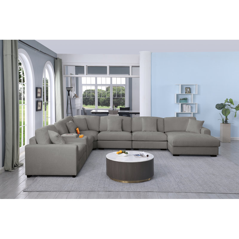 Latitude Run® 8-piece Upholstered Corner Sectional Sofa, Console with ...