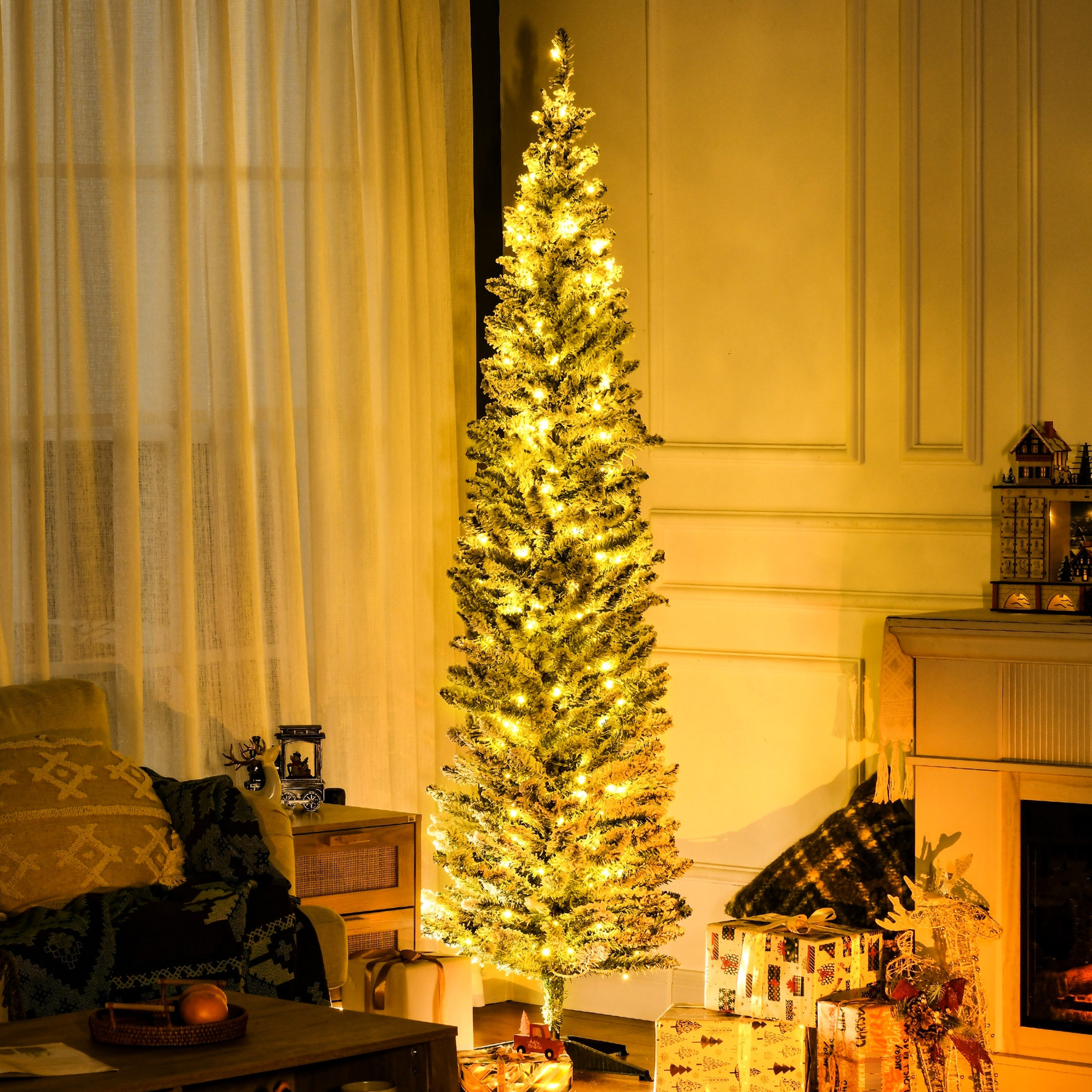 Winston Porter Sapin de Noël mince et noble, 210 blanc chaud, 499 ...