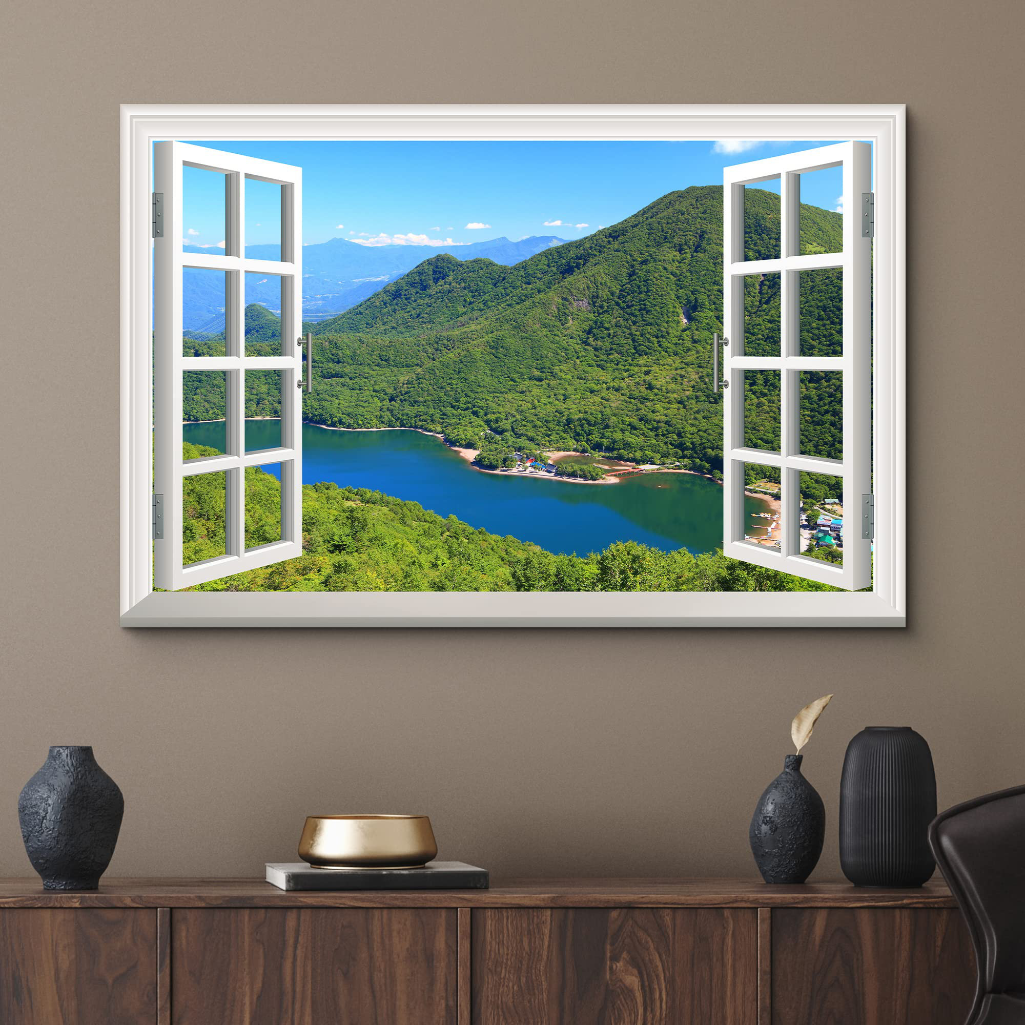 IDEA4WALL Window Scenery " Window View Of Green Mountain Village Nature ...