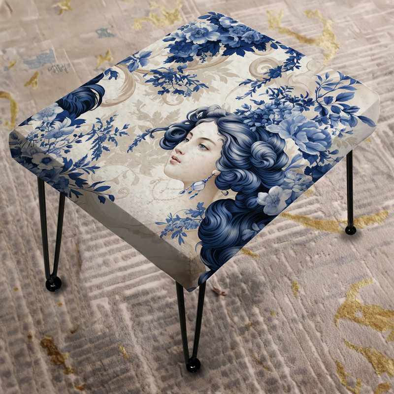 Design Art Cobalt Blue Cameo Victorian Pattern - Floral Rectangle ...