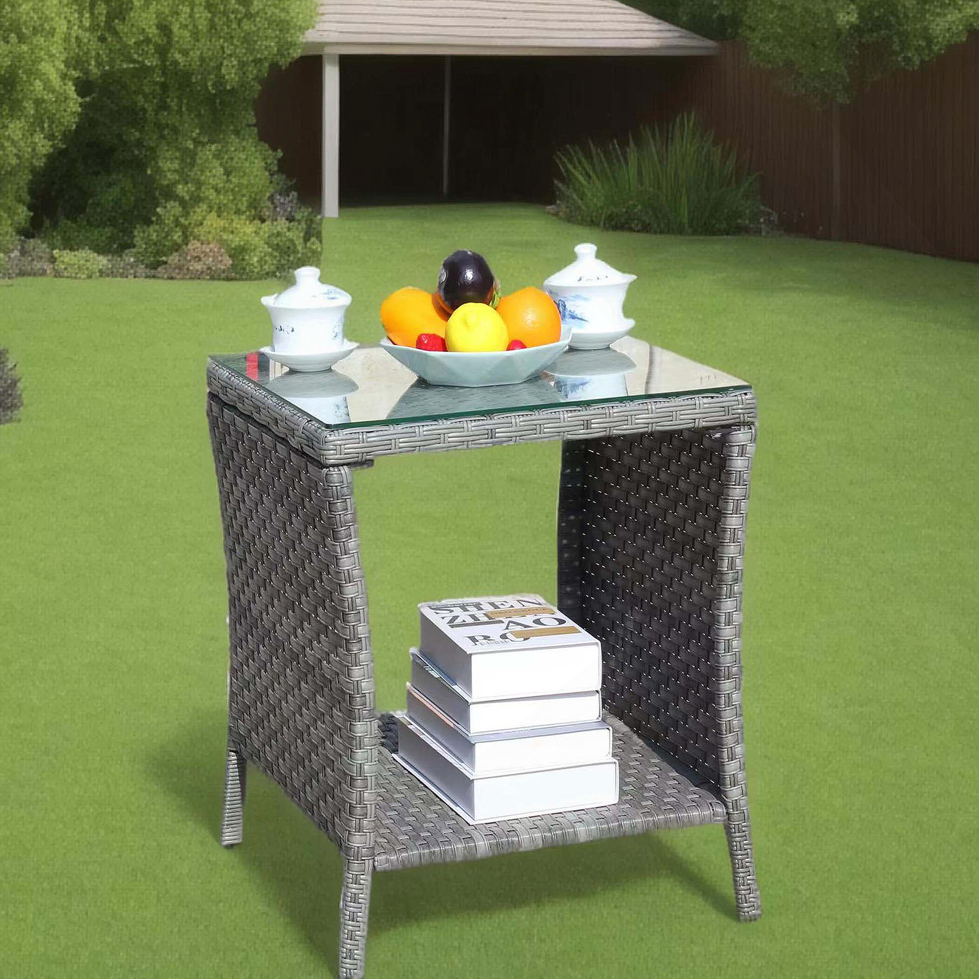 Ebern Designs Outdoor patio Furniture 1 Coffee Table with clear ...