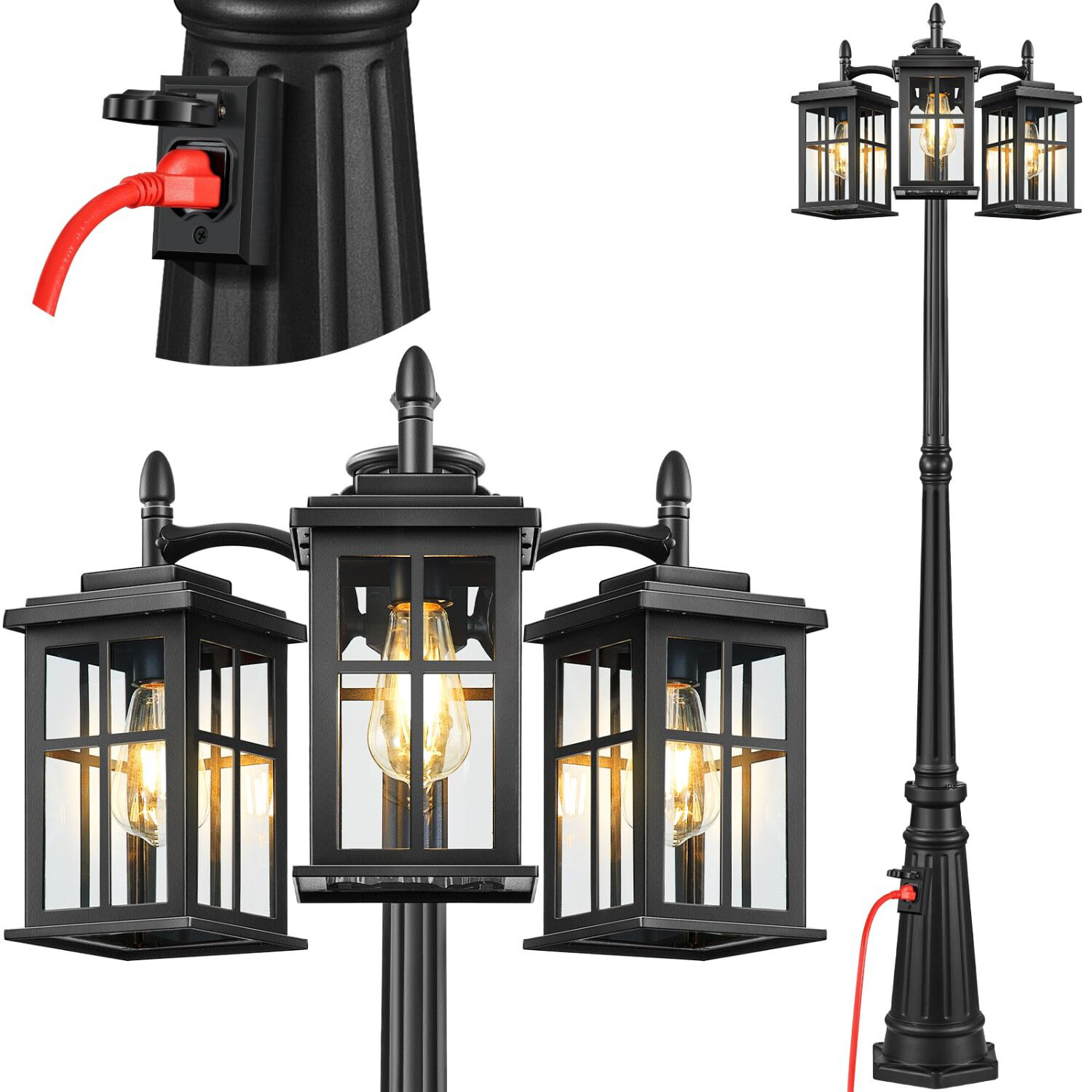 Canora Grey 89" Lamp Posts Outdoor Lighting with Outlet, Dusk to Dawn ...