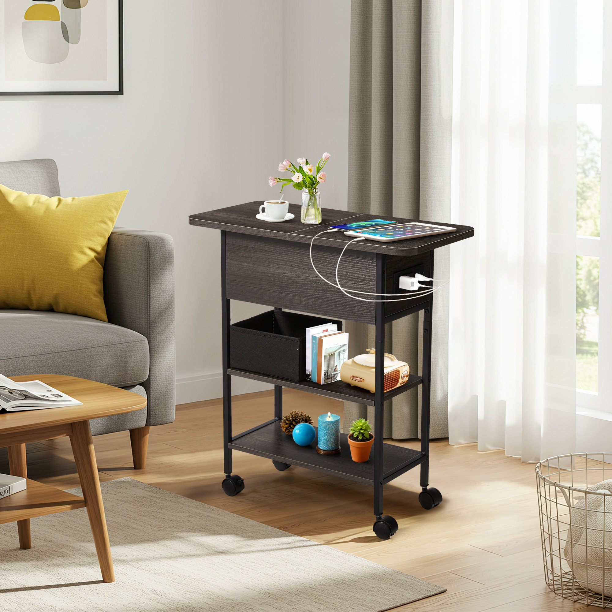 George Oliver Multi-Functional Flip Side Table with 360° Swivel Wheels ...