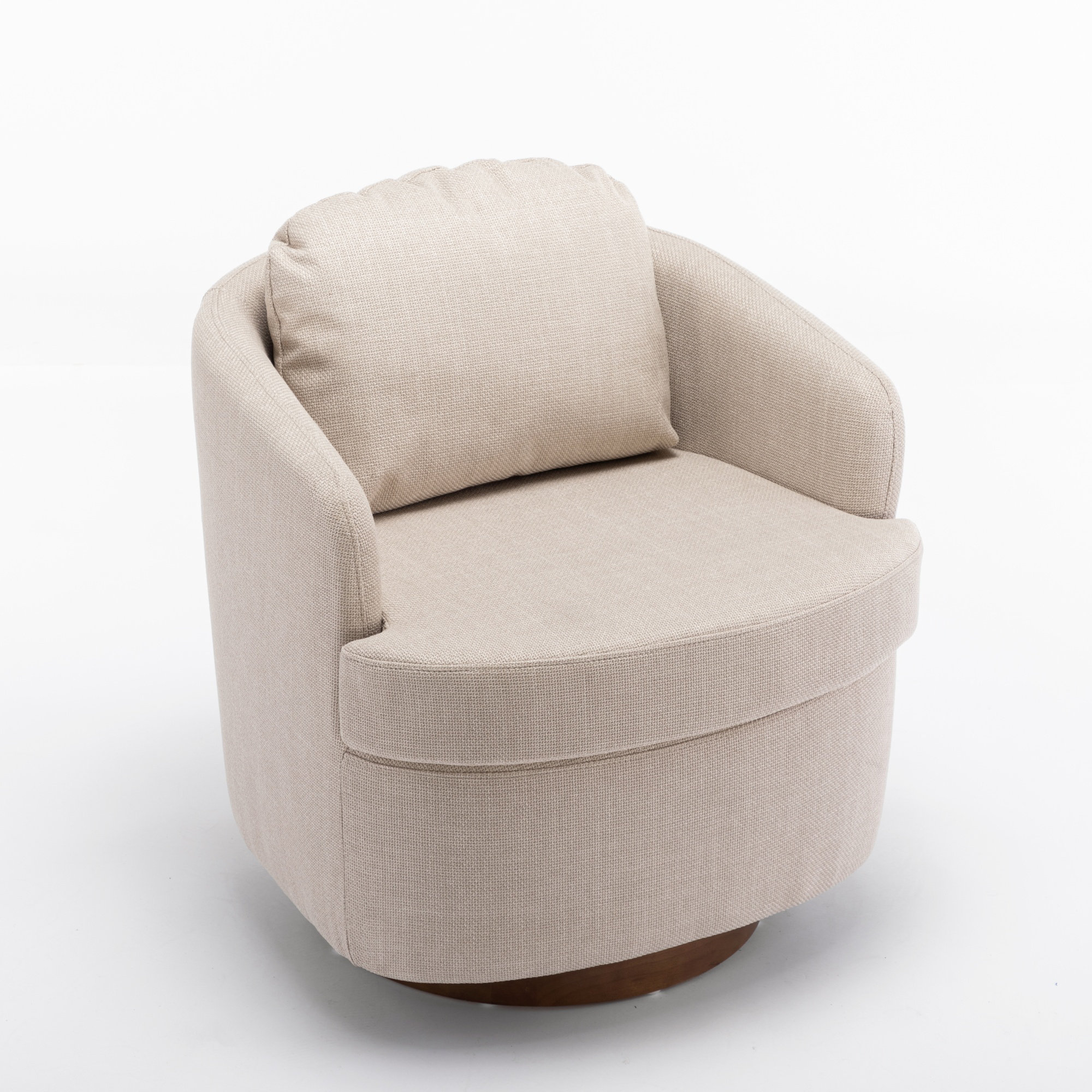 George Oliver Fabric Swivel Accent Chair With Soild Wood Round Brown ...