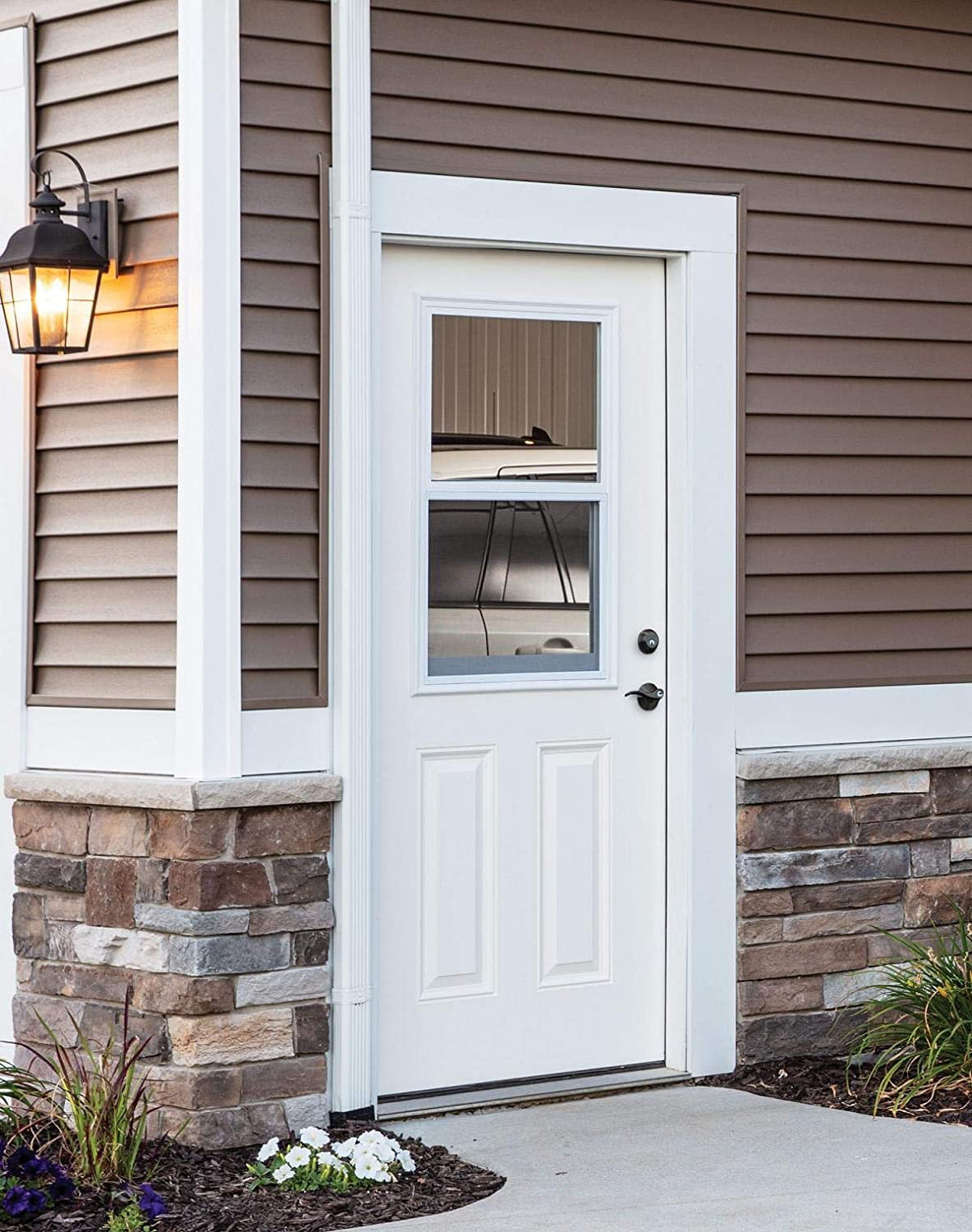 MMI Door Half Lite Clear Glass 2-Panel Primed Fibreglass Smooth Prehung ...
