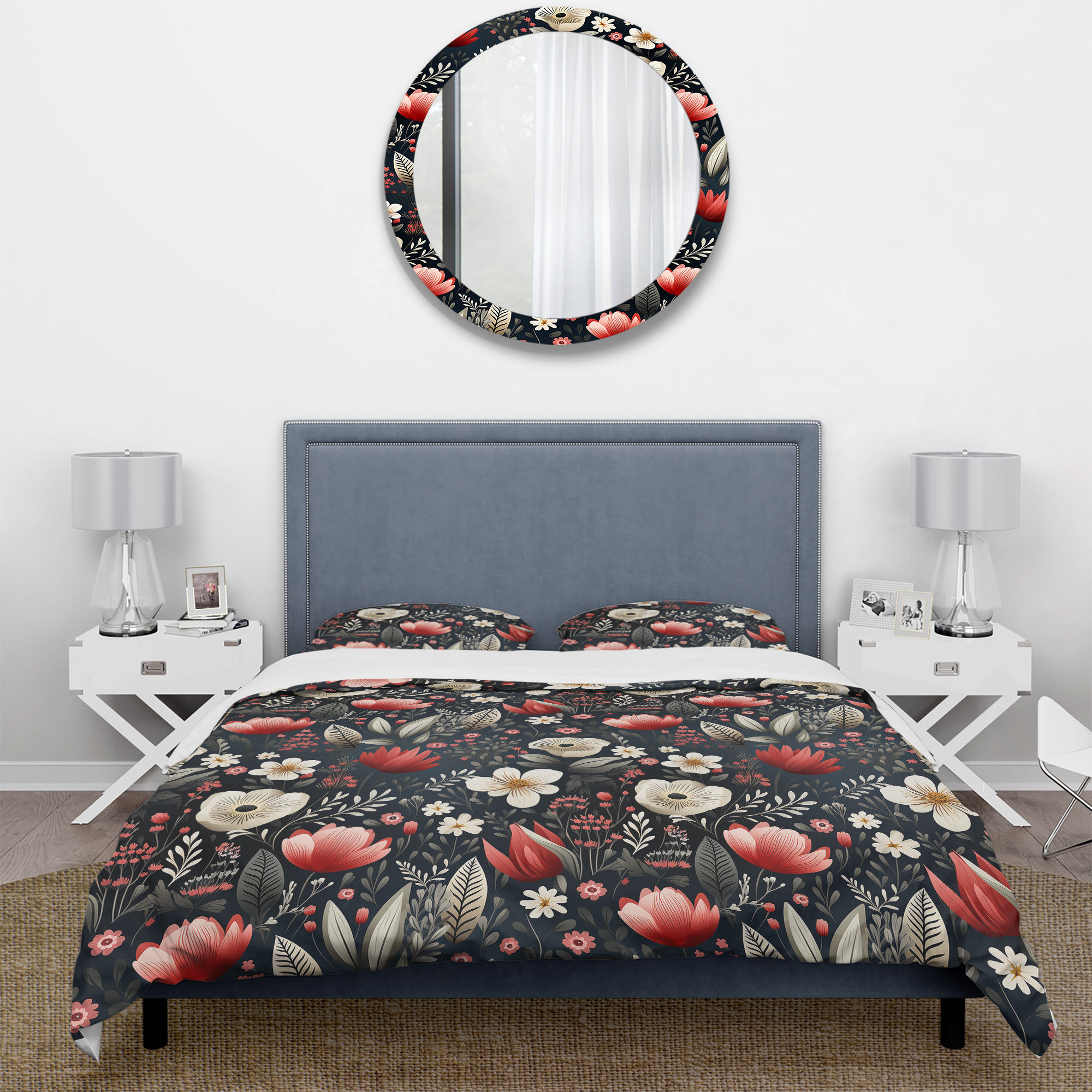 Design Art Rustic Red And White Garden Charm - Floral Duvet Cover Set ...