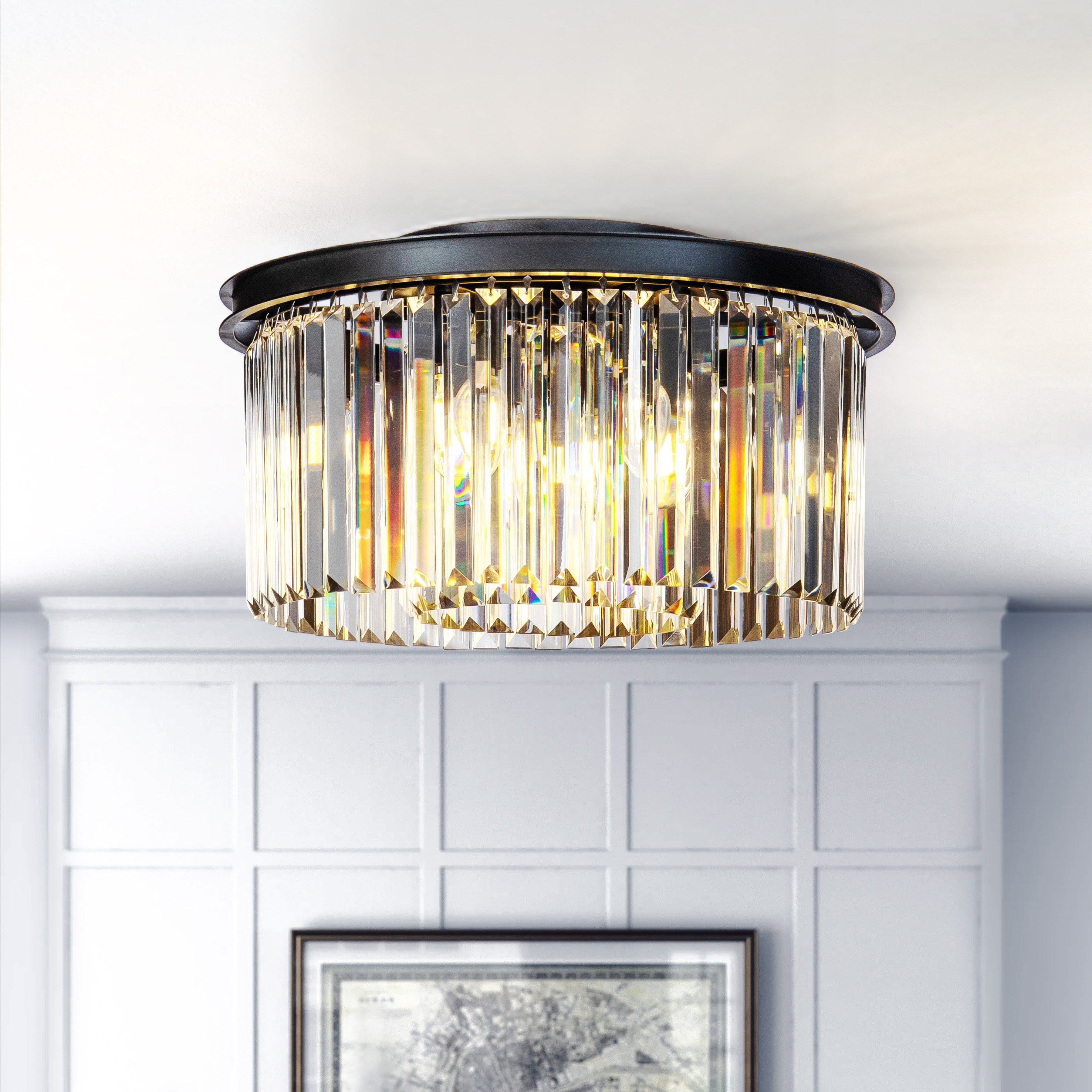 Everly Quinn Cleaston 9-Lights Modern Round Tiered Fringe Crystal Flush ...