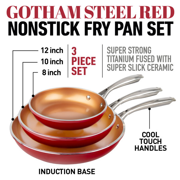 Gotham Steel Frying Pan Set, 3 Piece Nonstick Copper Fry Pans Set, 8 ...