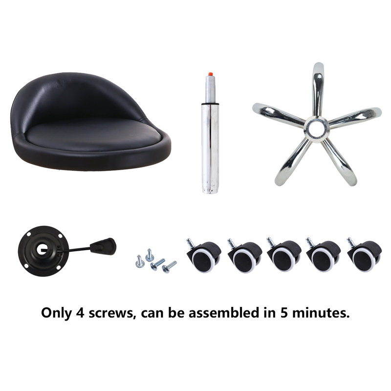 Inbox Zero PU Leather Round Rolling Height Adjustable Lab Stool with ...