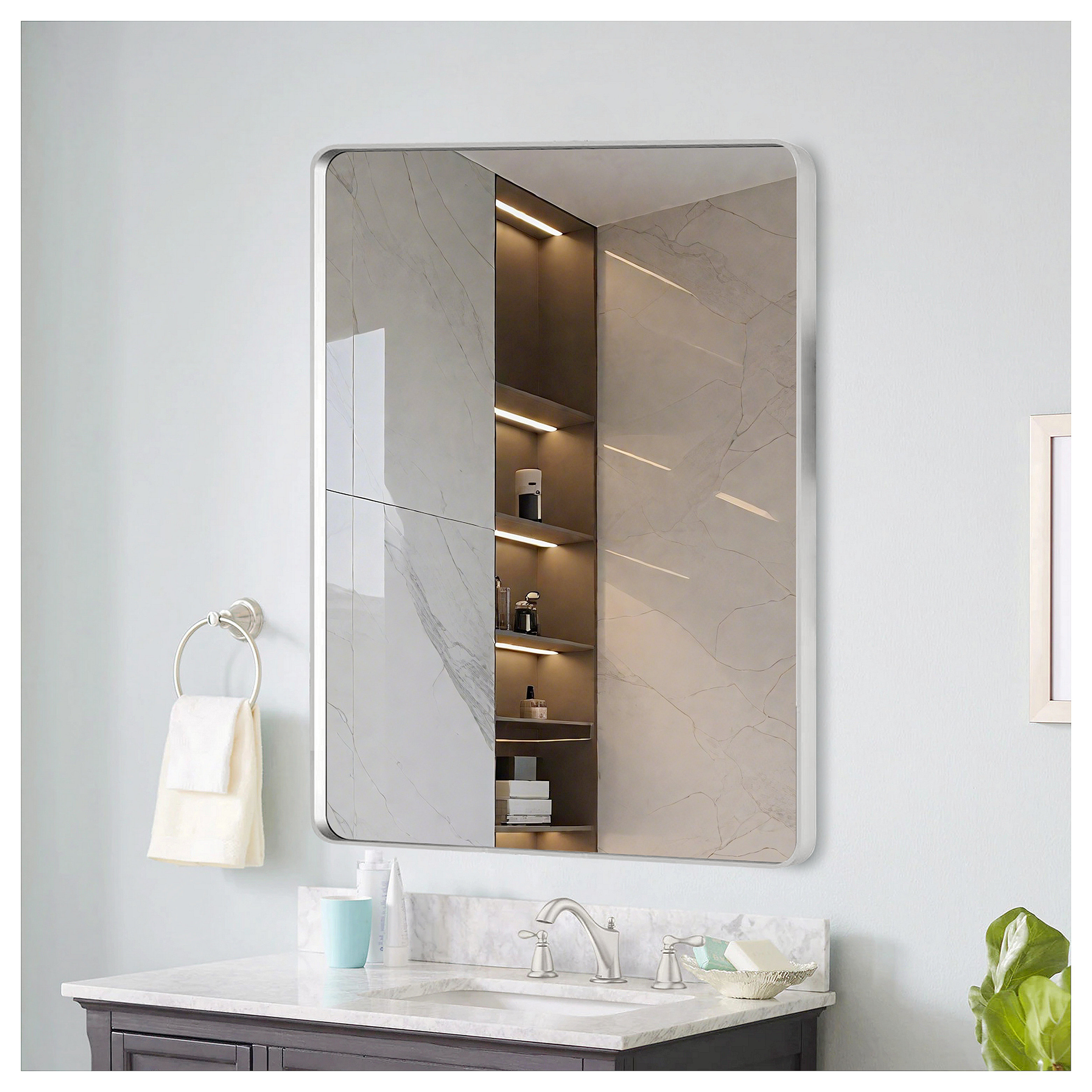 Latitude Run® 48x32 Inch HD Float Glass Bathroom Mirror with Anti-Rust ...