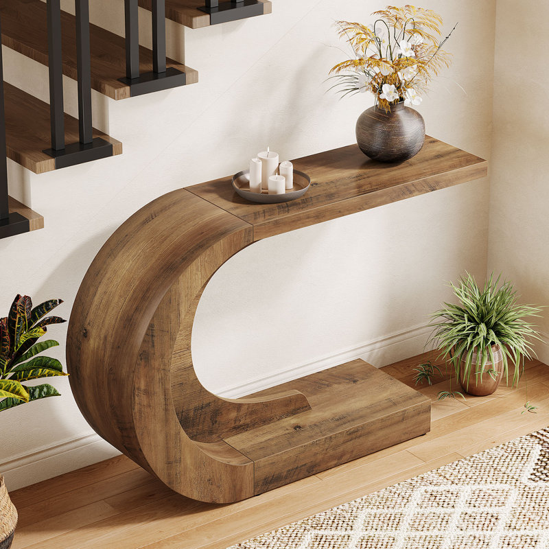 Millwood Pines Wolbach 43.3" C-Shaped Console Table, Mid-Century Wood ...