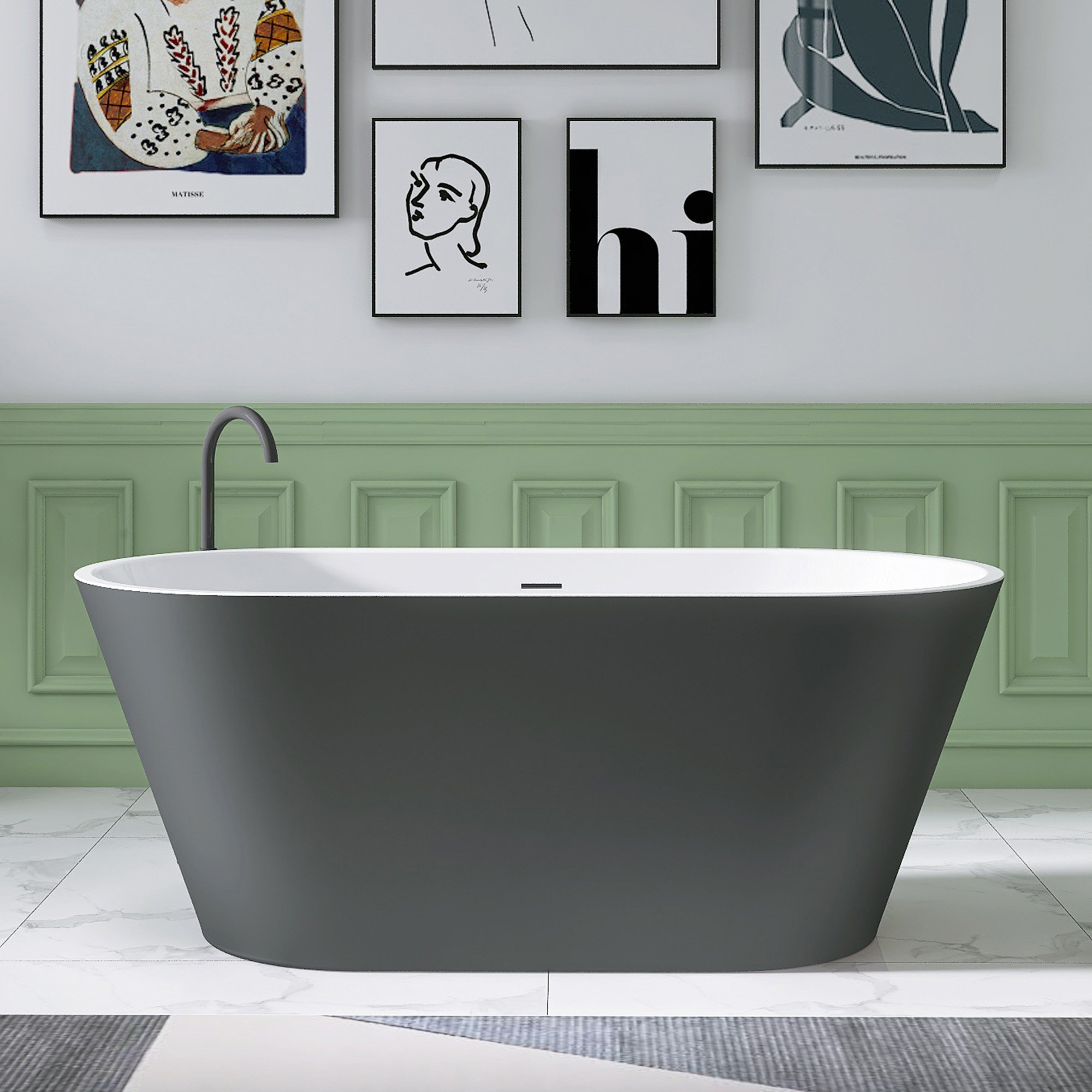 GETPRO 59'' x 30'' Freestanding Soaking Bathtub Matte Grey Contemporary ...