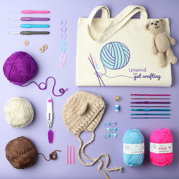 CraftBud 73 Piece Crochet Kit with Yarn, Crochet Hooks, and Bonus ...
