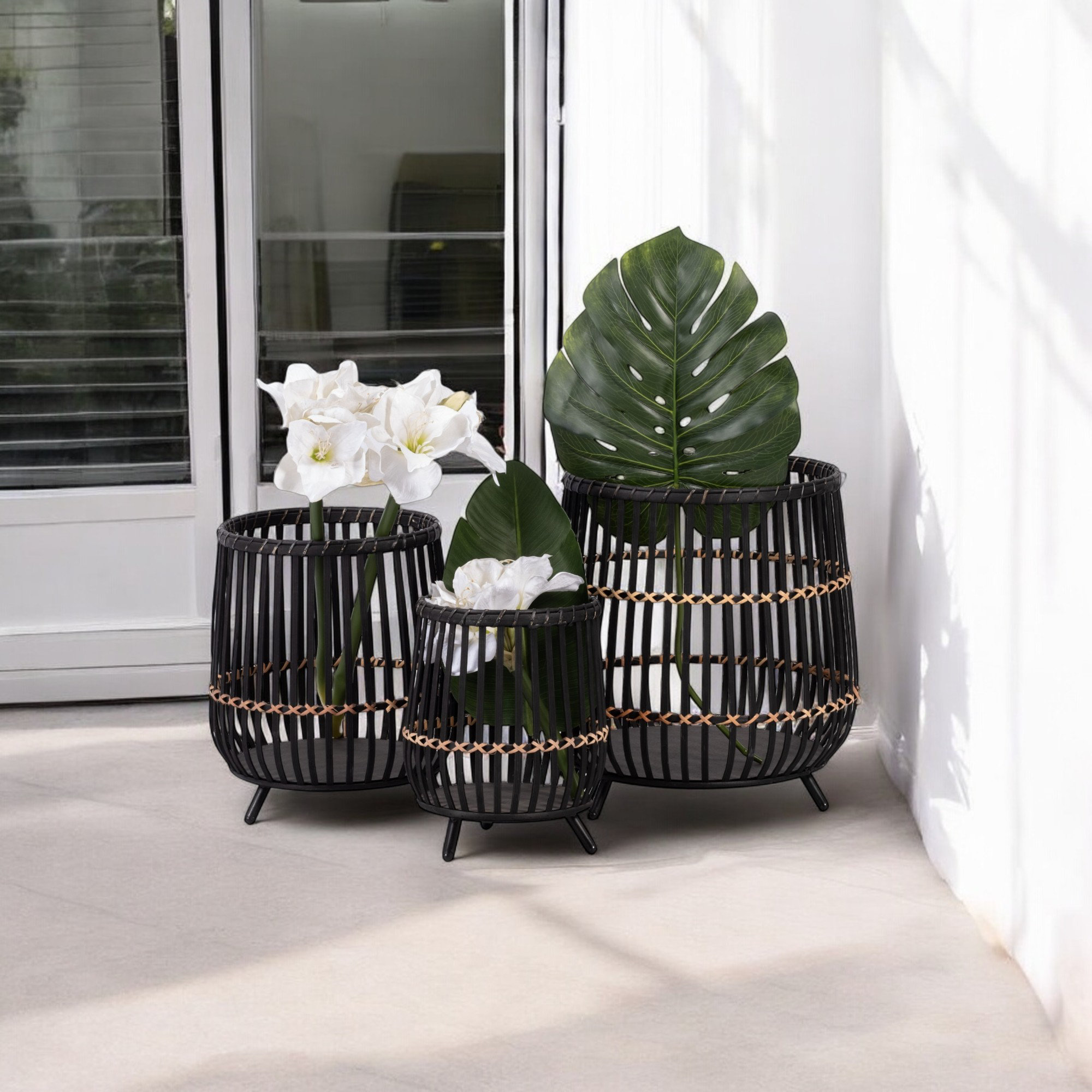 Dakota Fields Bamboo Footed Planters for Entryway or Living Room ...