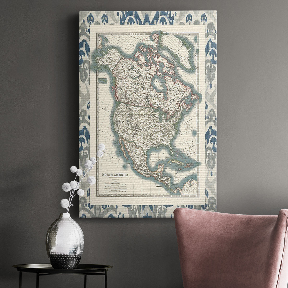 Williston Forge Bordered Map Of North America Premium Gallery Wrapped ...